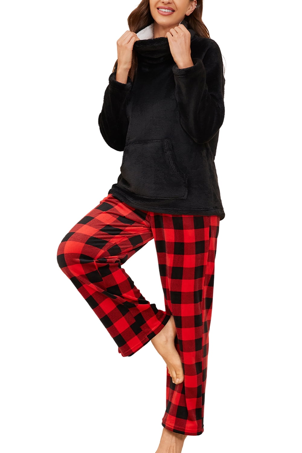 U2SKIIN Womens Ultra Soft Plush Plaid Pajamas Set Fluffy Loungewear ...