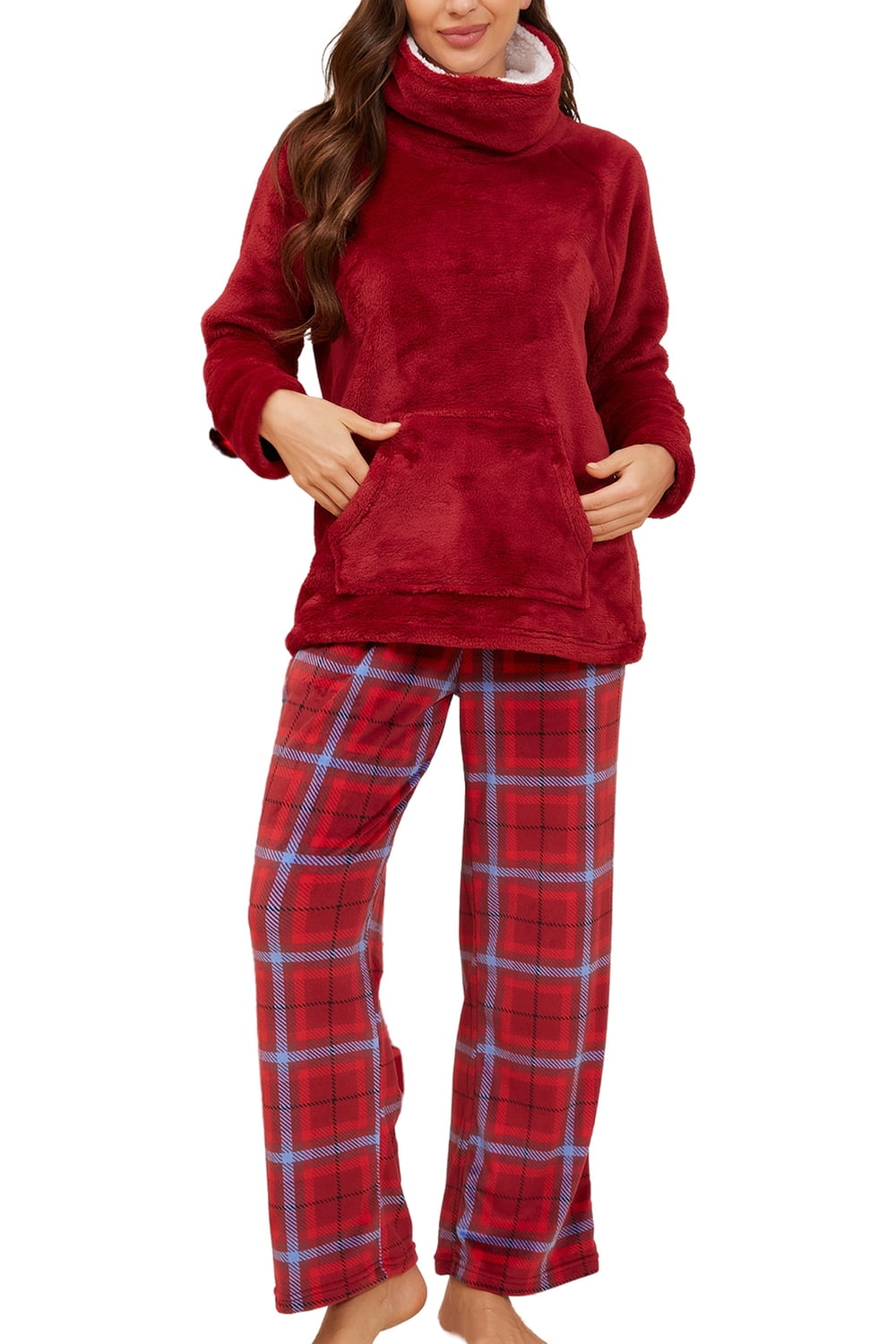 U2SKIIN Womens Ultra Soft Plush Plaid Pajamas Set Fluffy Loungewear ...