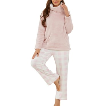 Heartnice Womens Ultra Soft Plush Plaid Pajamas Set Fluffy Loungewear ...