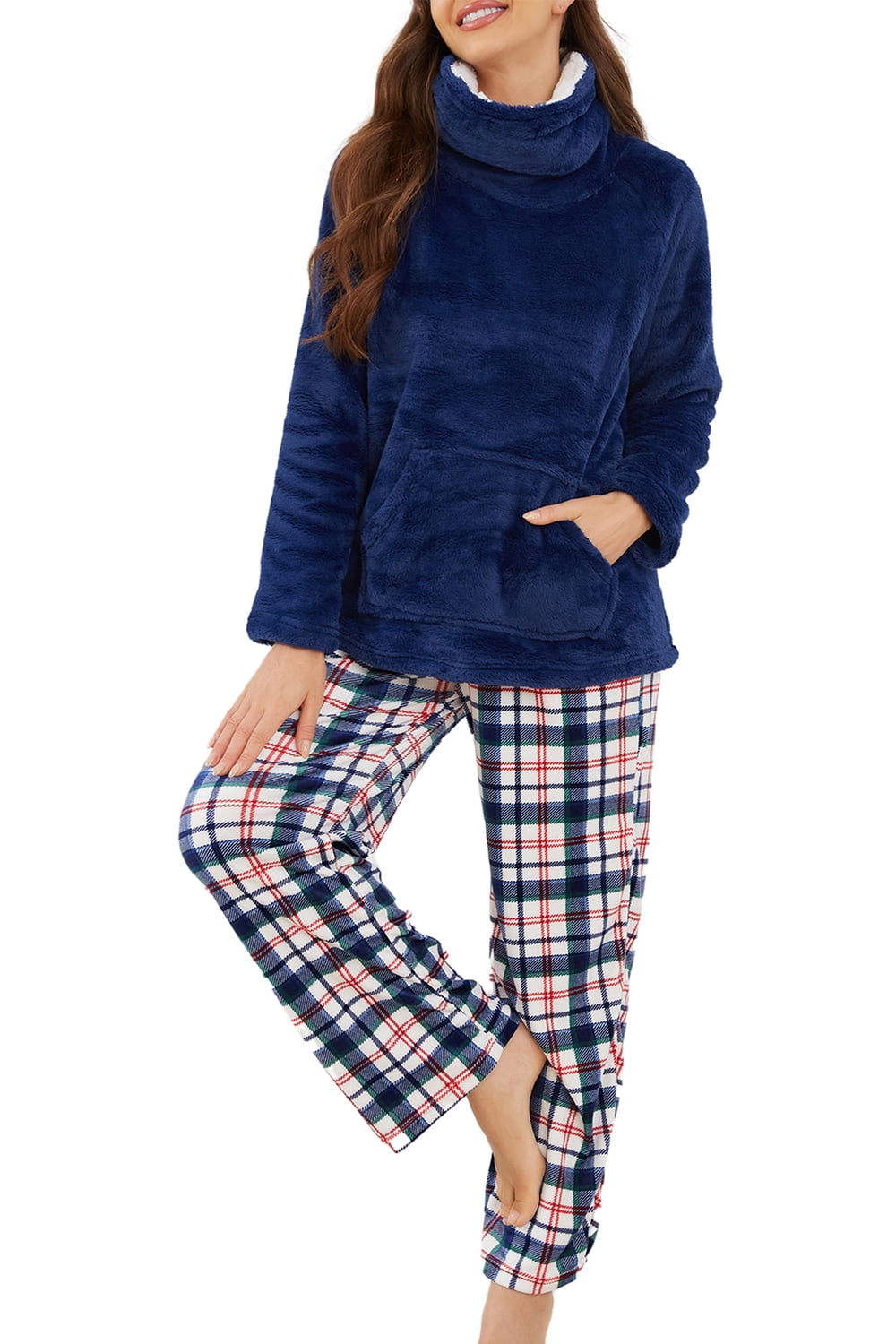 U2SKIIN Womens Ultra Soft Plush Plaid Pajamas Set Fluffy Loungewear ...