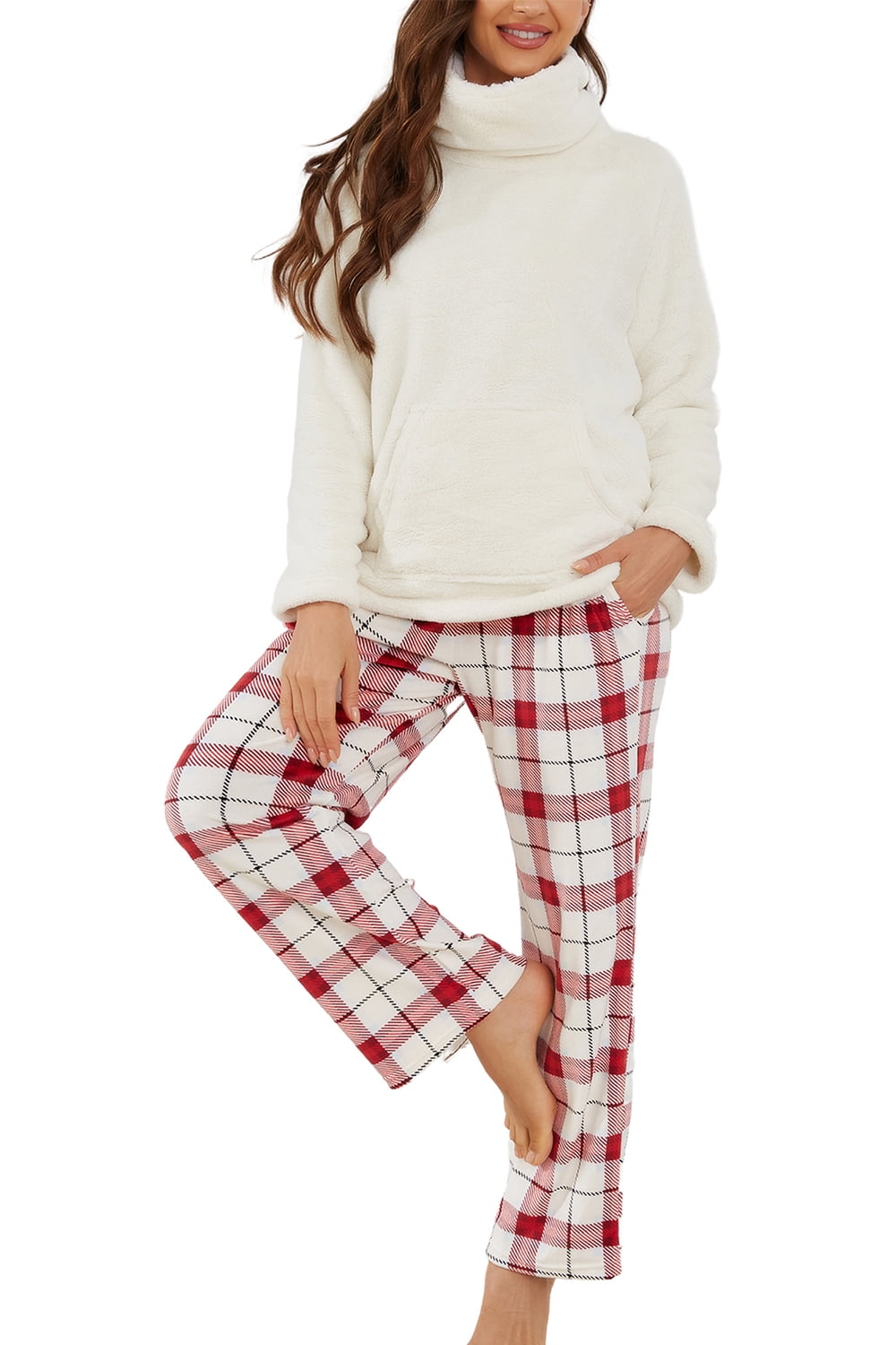 U2SKIIN Womens Ultra Soft Plush Plaid Pajamas Set Fluffy Loungewear ...