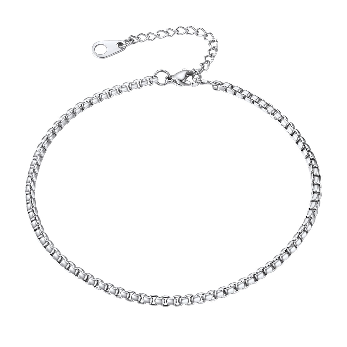 U7 Box Chain Anklet Bracelet 3mm Flat Black Plated Bracelets Birthday ...