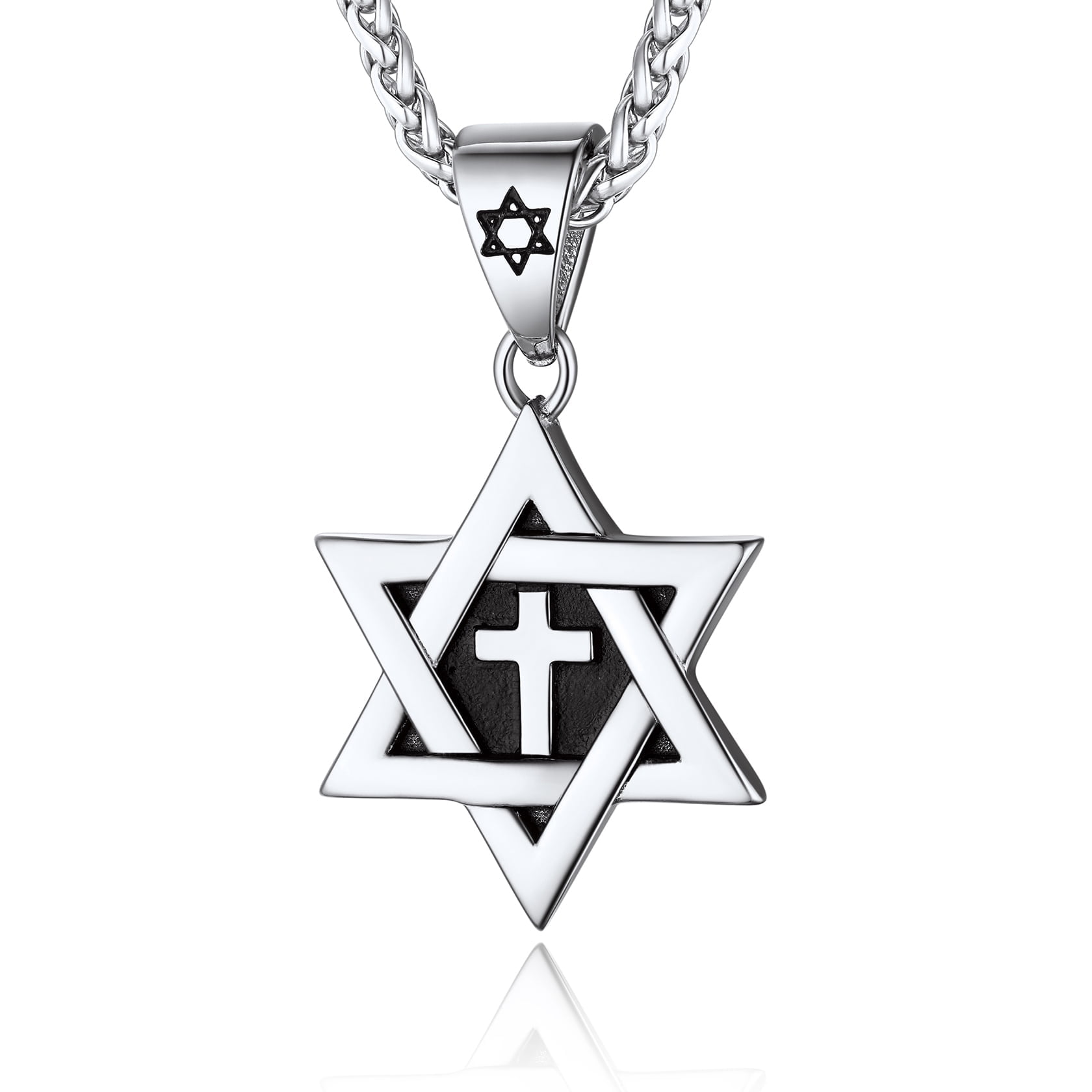 U7 Stainless Steel Star of David with Cross Pendant Necklace, Silver ...