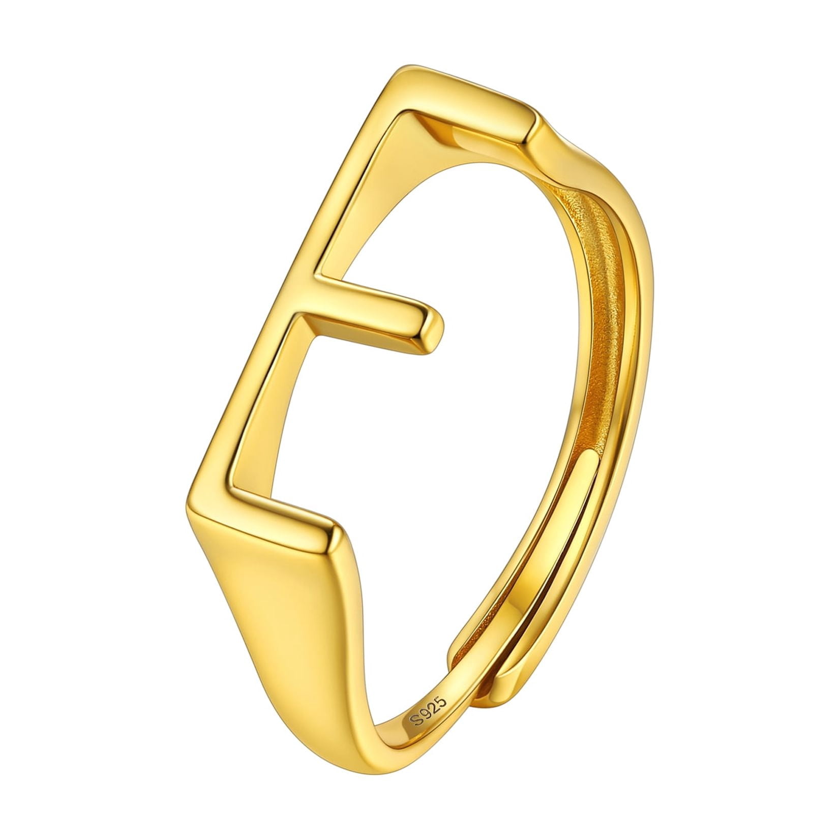 U7 Initial Ring for Women Adjustable Rings 14K Gold Plated Dainty ...