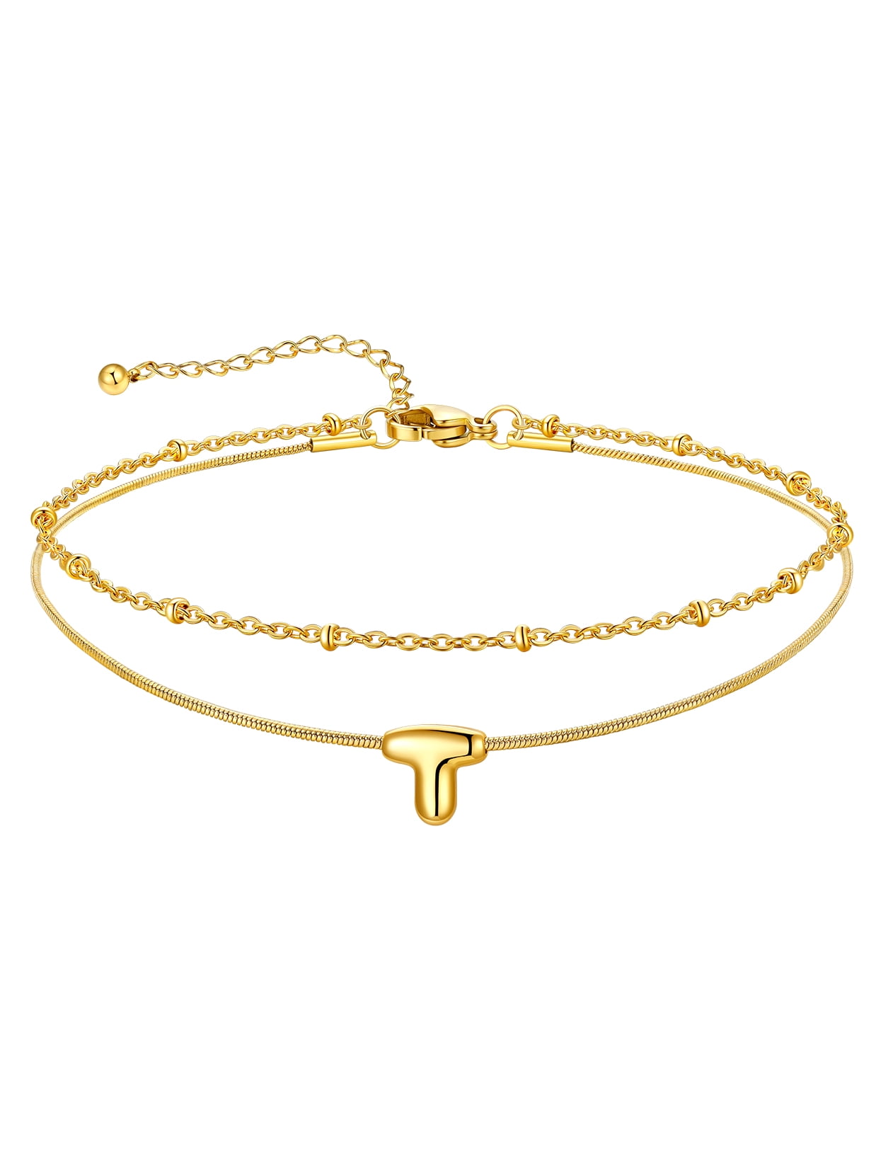 U7 Gold Plated Ankle Bracelets for Women Layered Initial T Letter ...