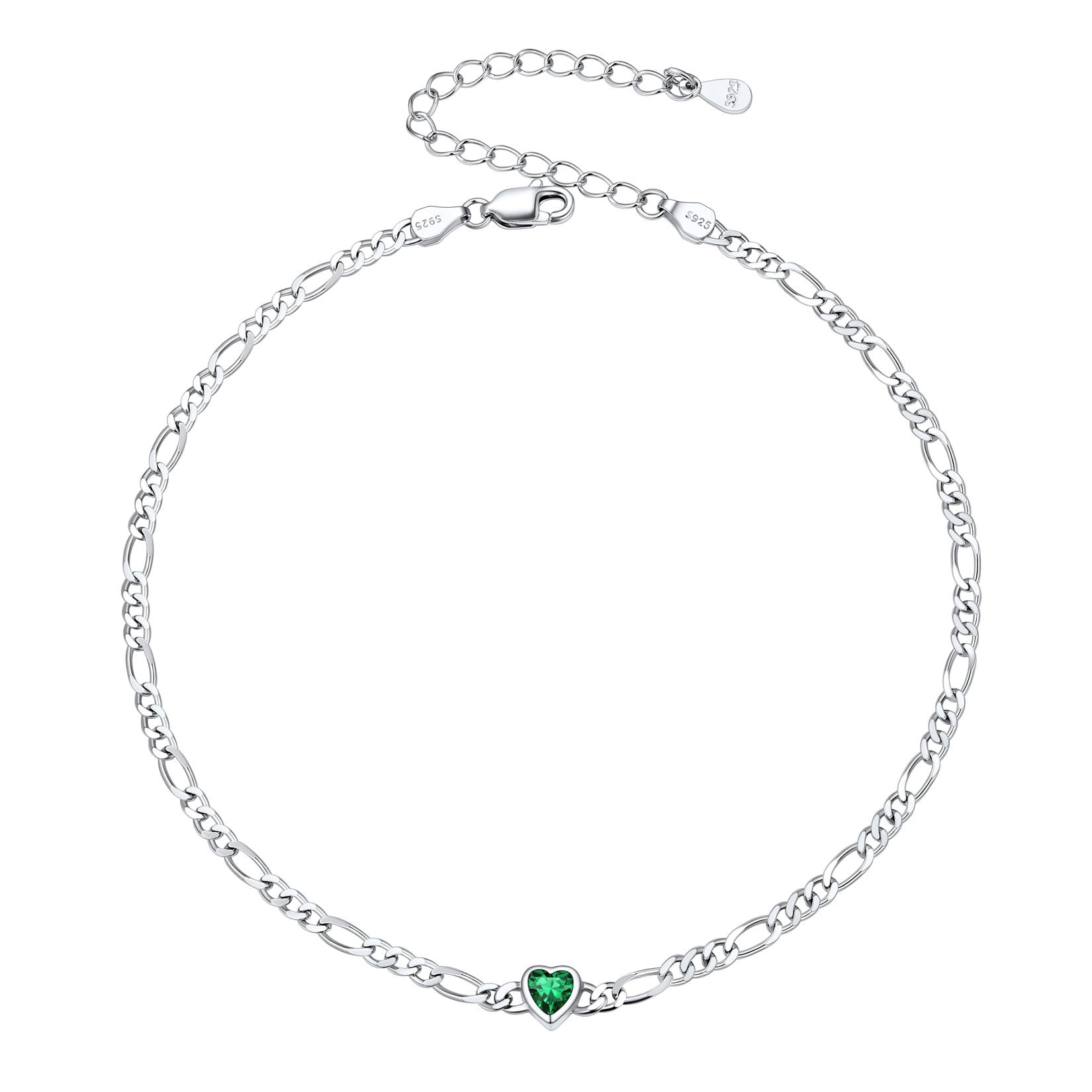 U7 Heart Anklet Bracelet for Women May Green Emerald Sterling Silver ...