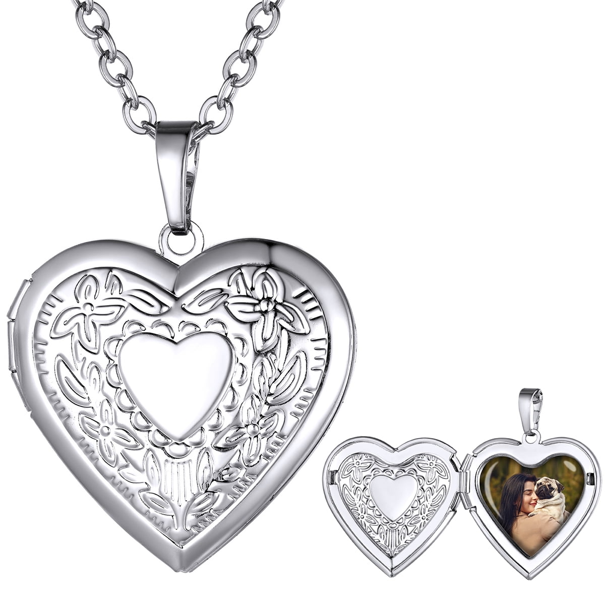 U7 Heart Shaped Silver Locket Necklace for Wife, Mom, Grandma ...