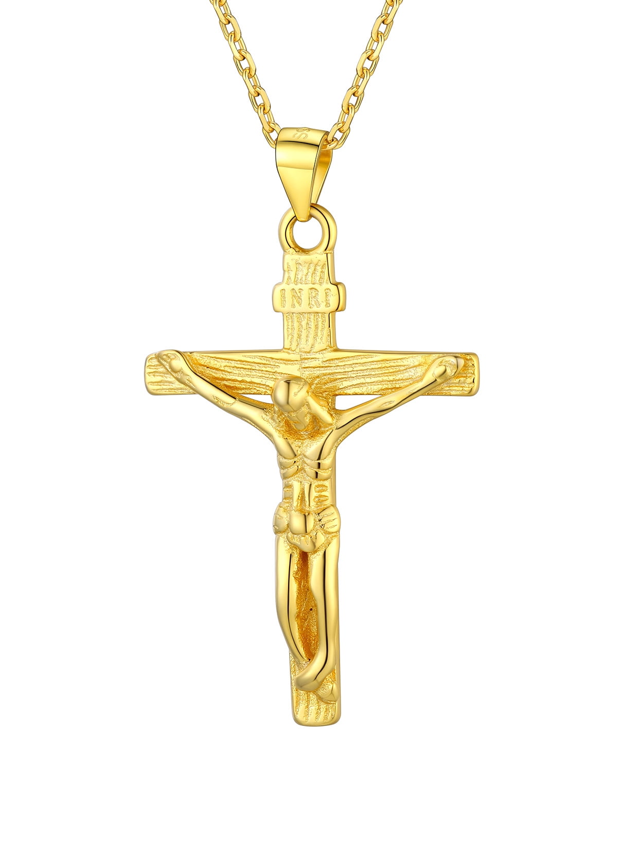 U7 INRI Crucifix Jesus Cross 14K Gold Pendant Necklace Religious ...