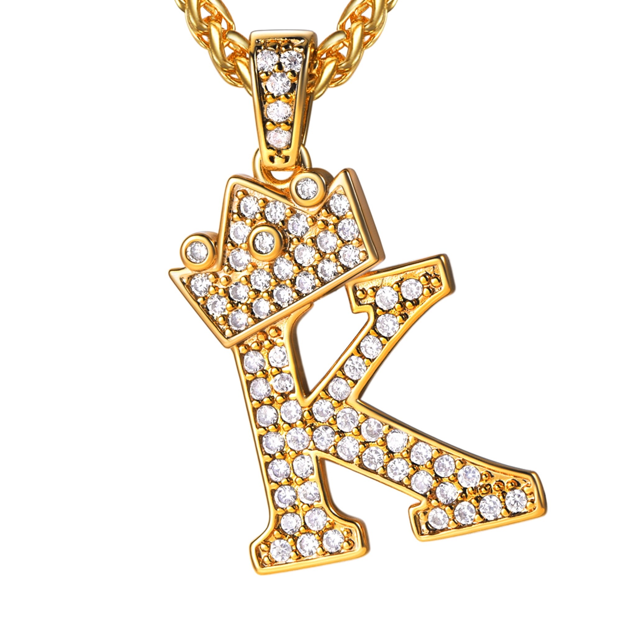 U7 Initial Crown Alphabet Necklace Cubic Zirconia Letter K 18K Gold ...