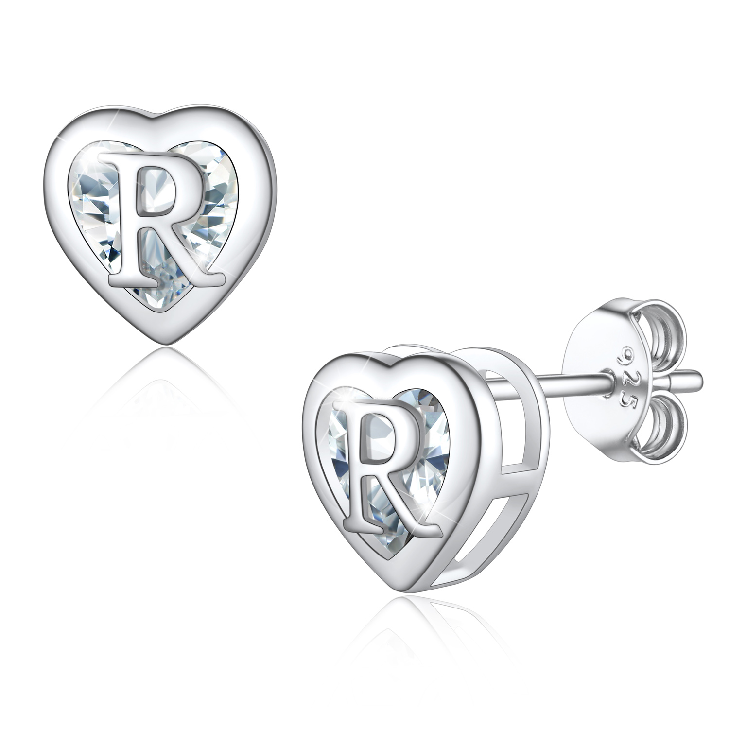 U7 Initial Heart Stud Earrings for Women Letter R Earring Sterling ...