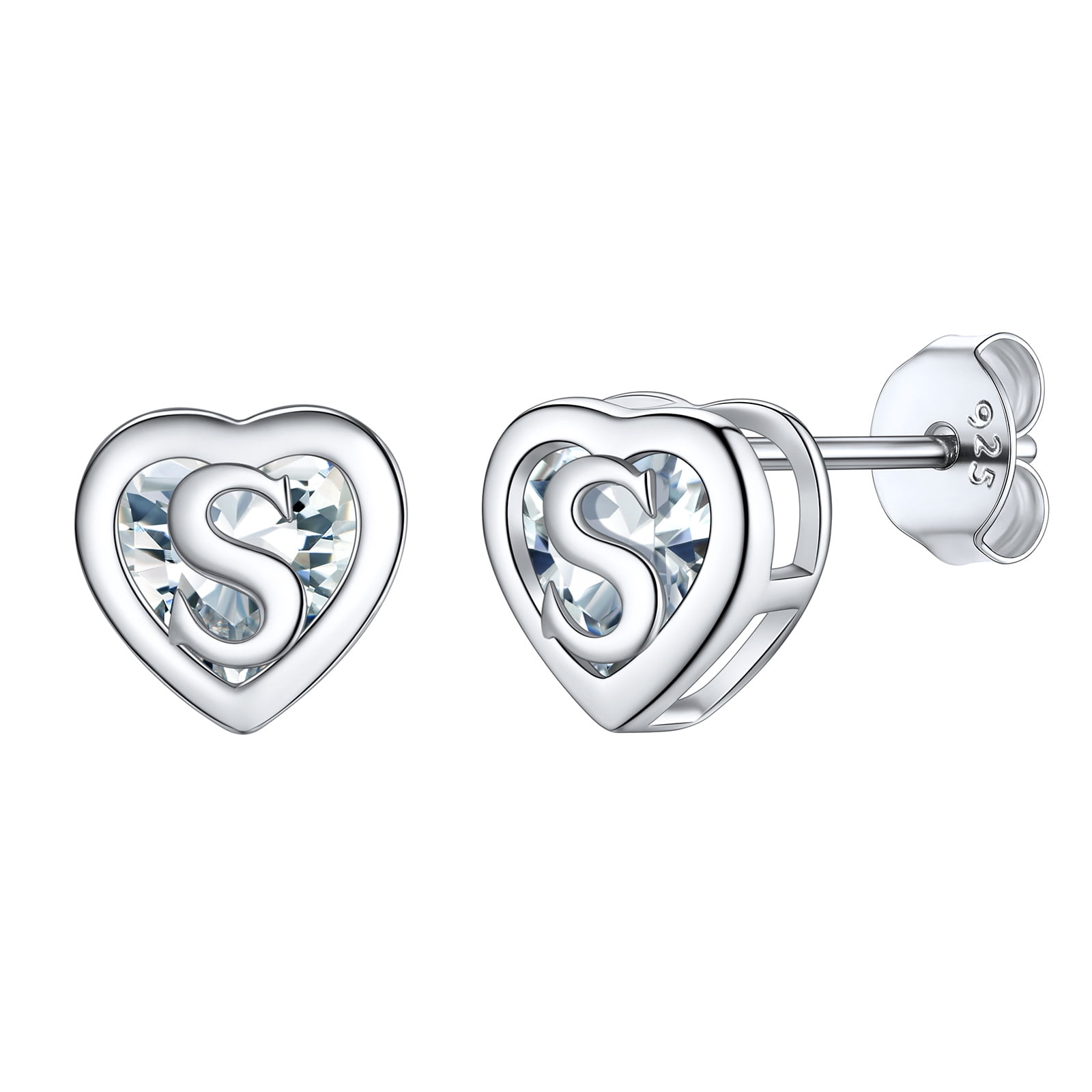 U7 Cute Heart Initial Stud Earrings for Young Teens, 925 Sterling ...