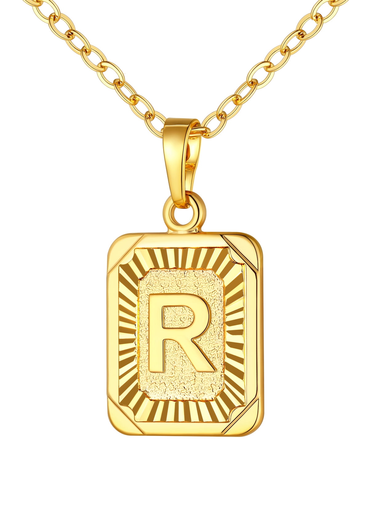 U7 Initial Monogram Necklace Letter Gold Pendant R for Women Men,Square ...