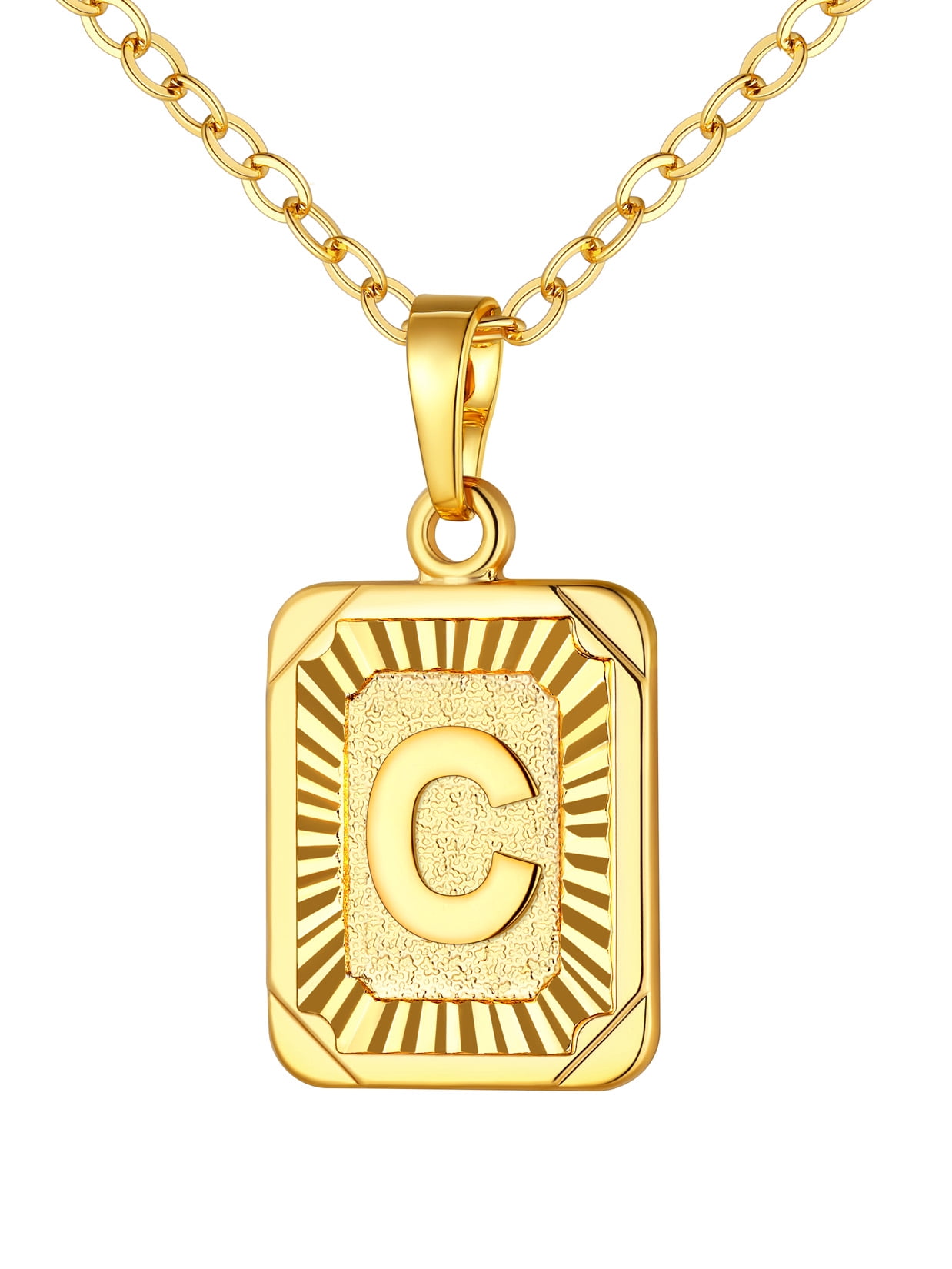 U7 Initial Monogram Necklace for Men Women Letter C 14K Gold Plated ...