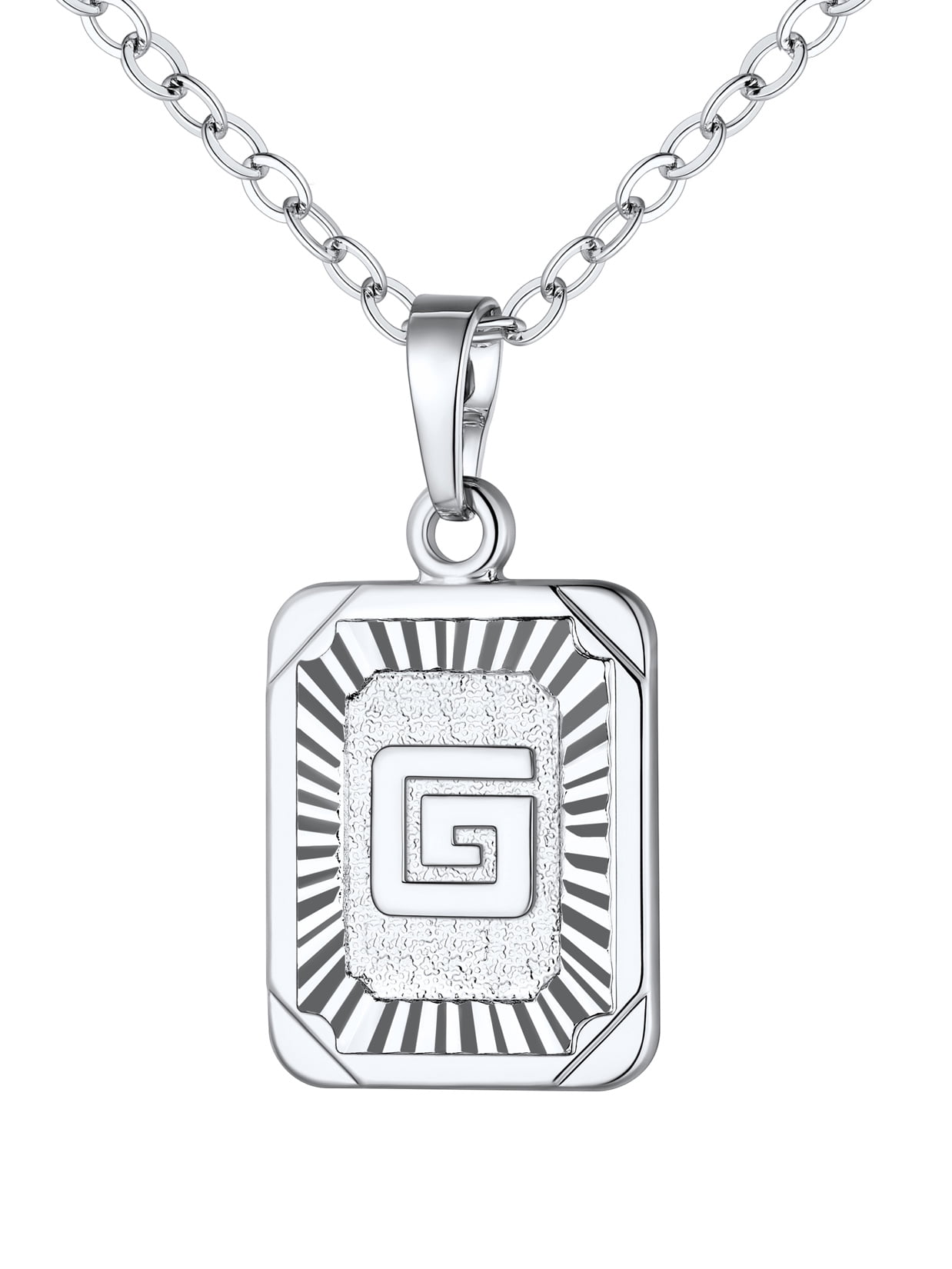 U7 Initial Monogram Necklace Letter Silver Pendant G for Women Men ...