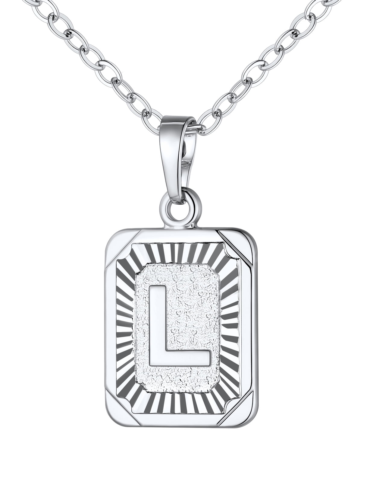 U7 Initial Monogram Necklace Letter Silver Pendant L for Women Men ...