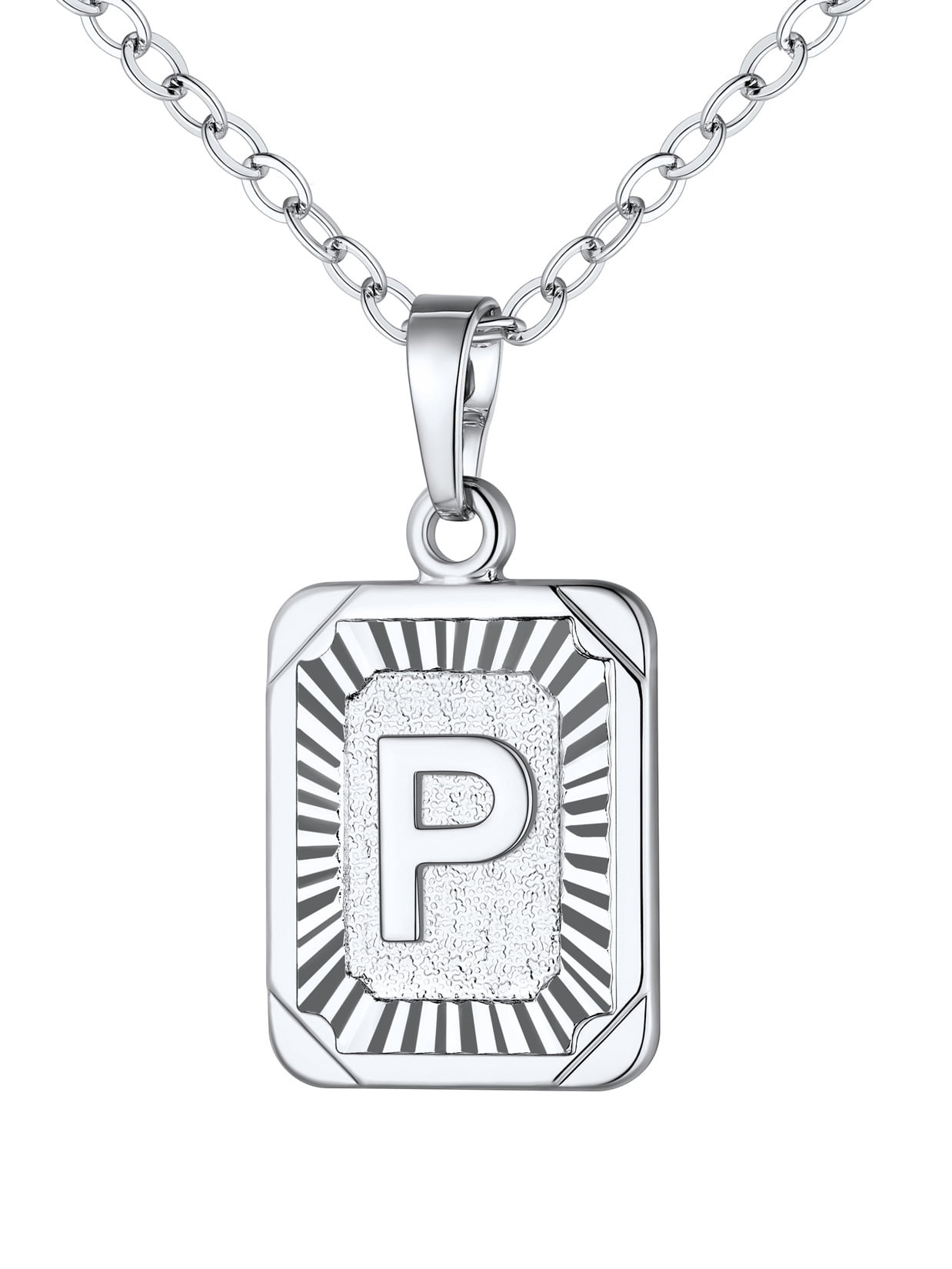 U7 Initial Monogram Necklace Letter Silver Pendant P for Women Men ...