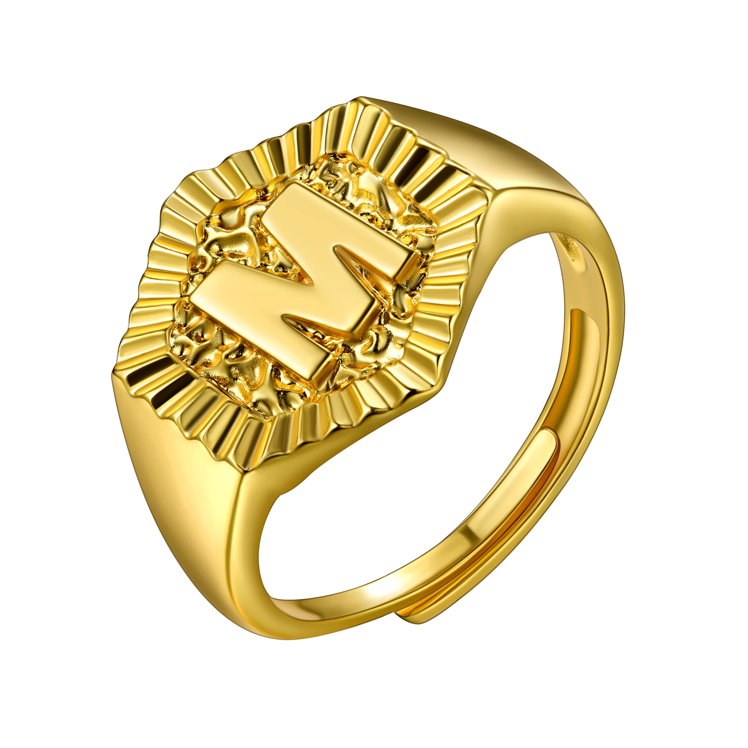 U7 Initial Ring 18K Gold Plated Hexagon Letter A-Z Stackable Signet ...