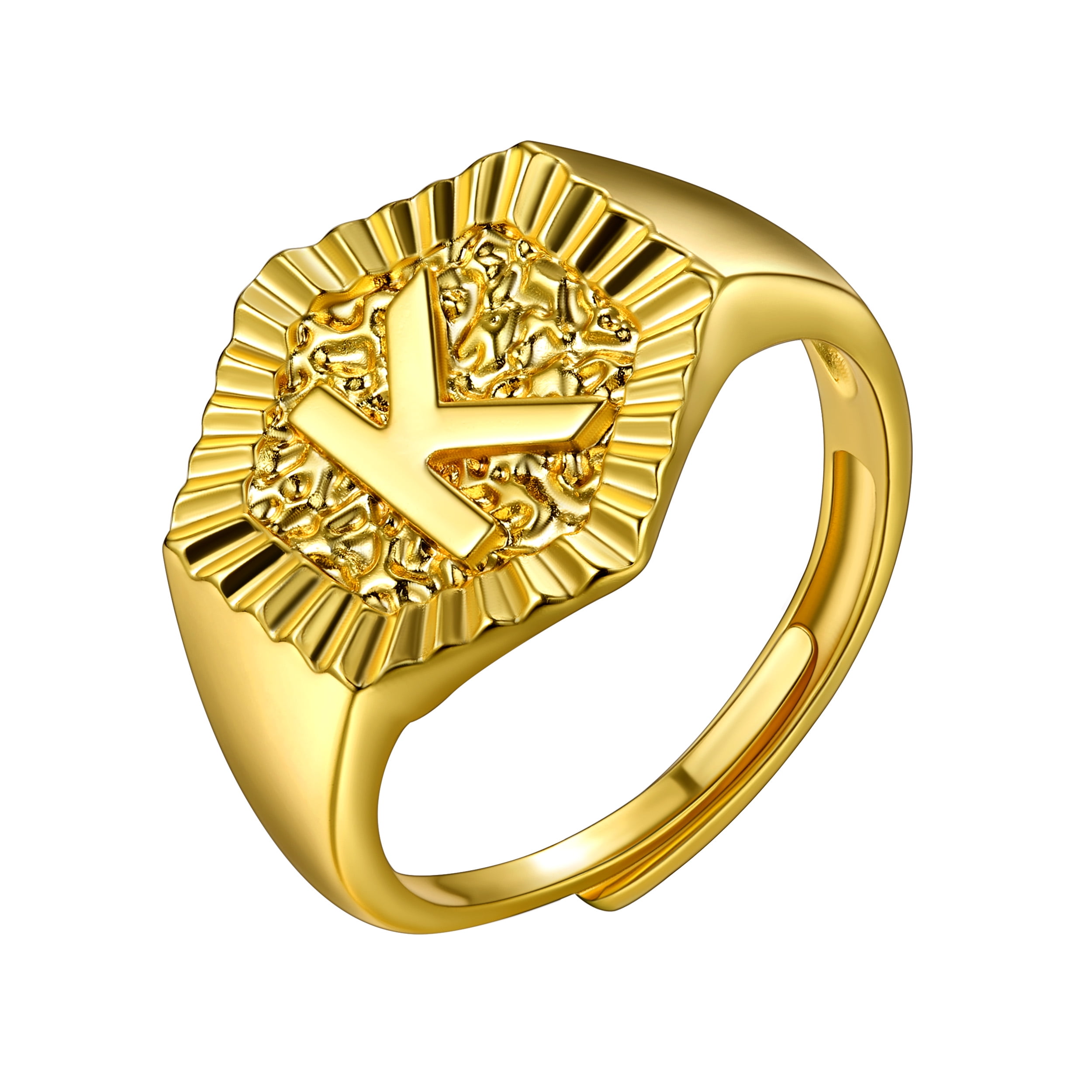 U7 Initial Ring 14K Gold Plated Hexagon Letter A-Z Stackable Signet ...