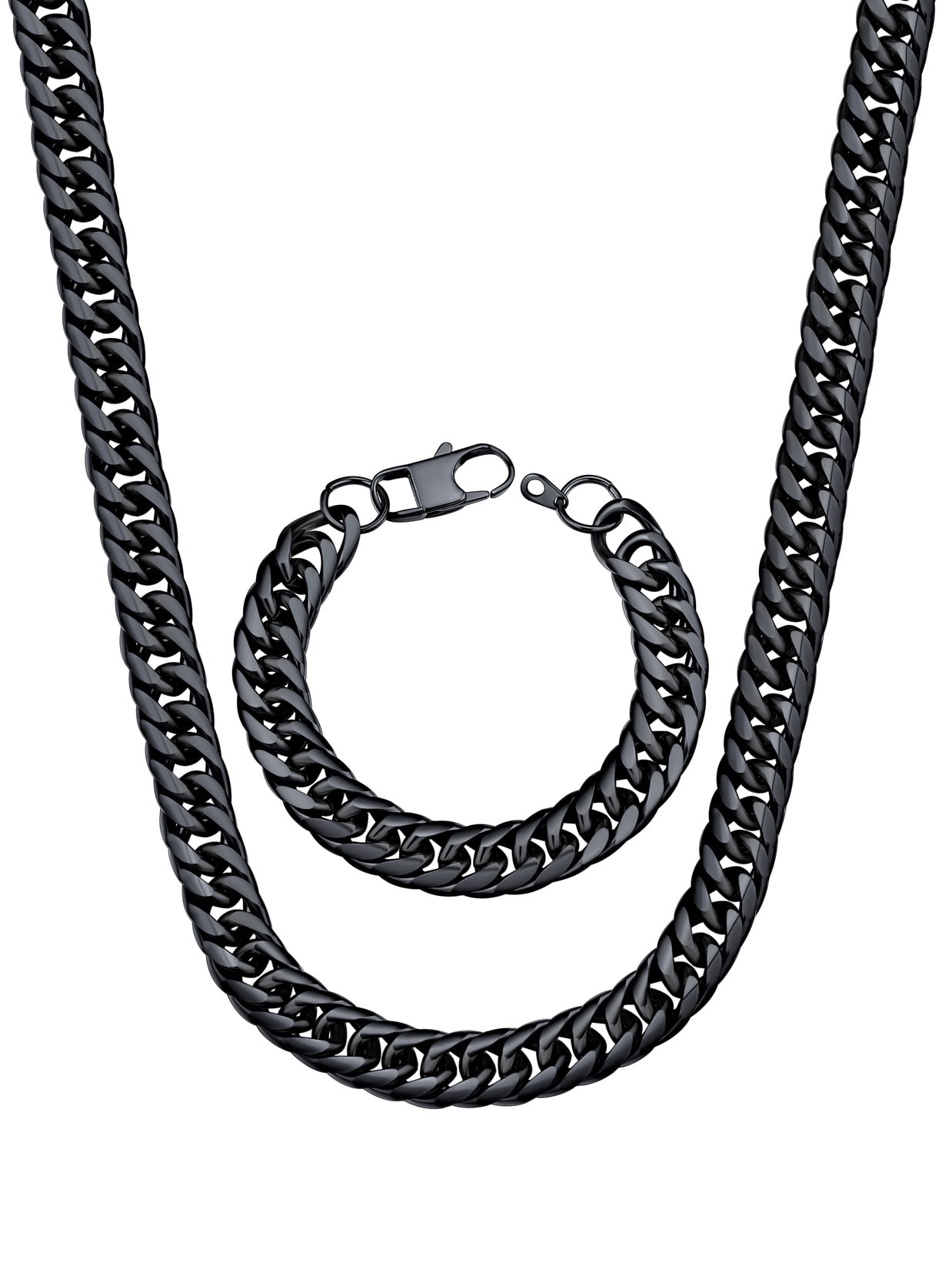 U7 Black Chunky Miami Franco Cuban Chain for Men Necklace Bracelet ...