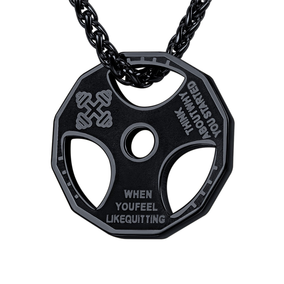 U7 Men's Fitness Dumbbell Pendant Necklace, Stainless Steel, Black ...