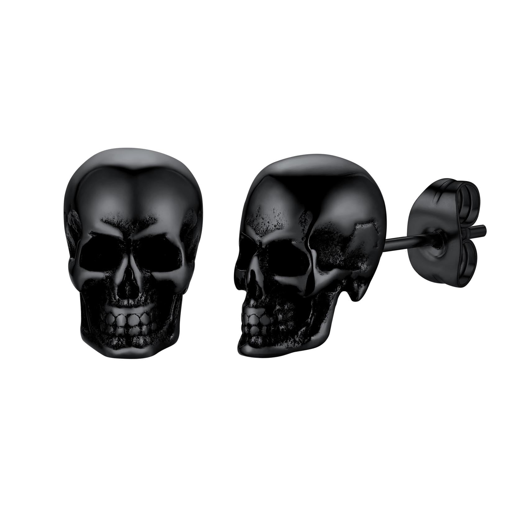 U7 Mens Earring Skull Head Black Studs Dangle Drop Earrings Stainless ...