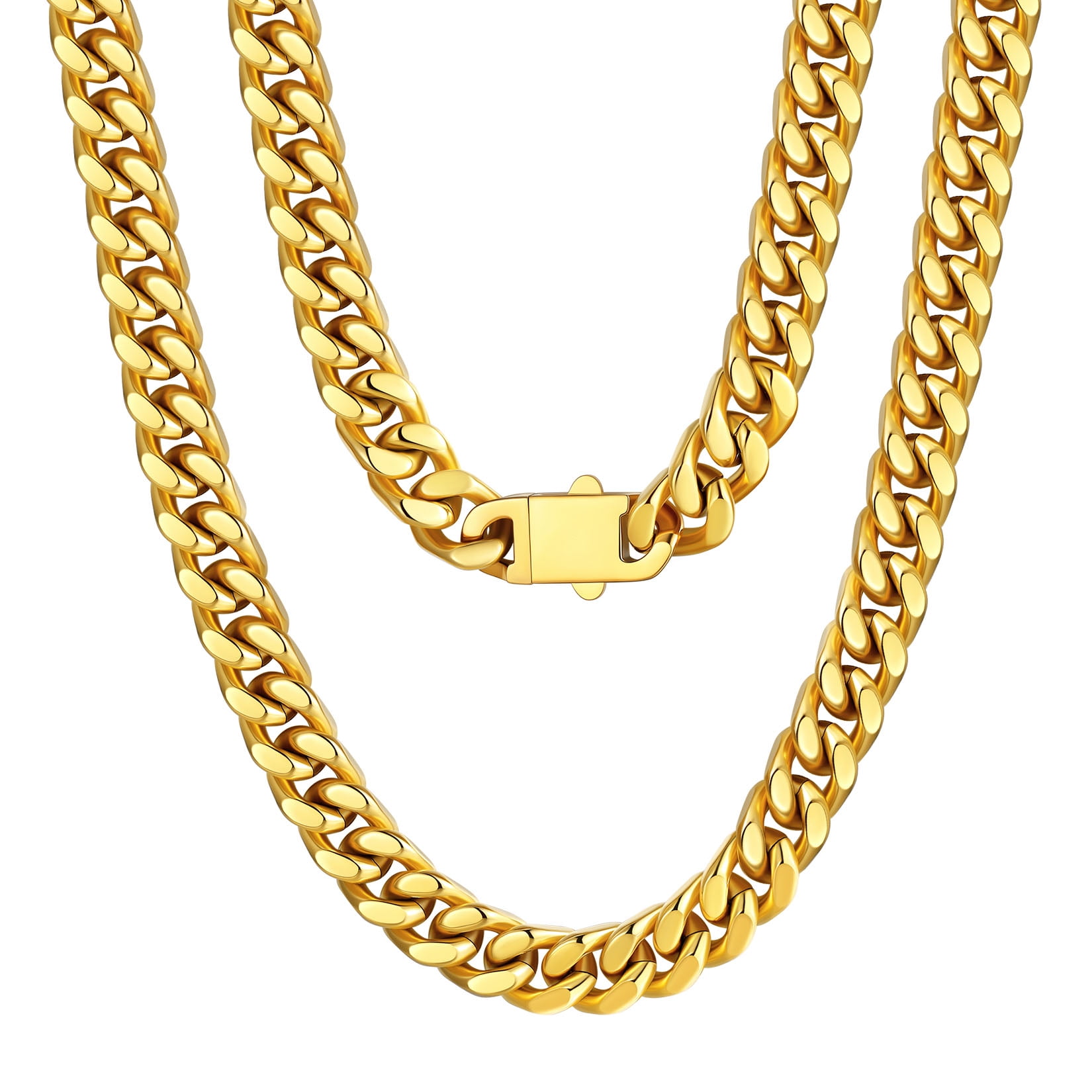 U7 Mens Cuban Necklace 14K Gold Plated Miami Curb Link Chain 9mm 22inch ...