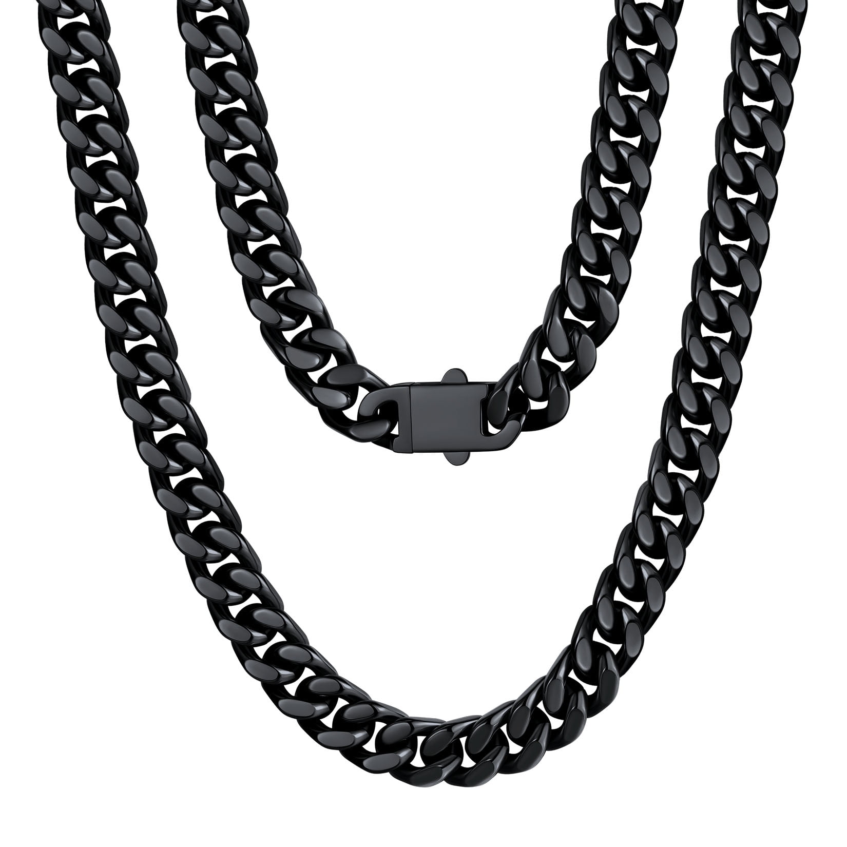 U7 Mens Cuban Necklace Black Miami Curb Link Chain 9mm 28inch Chunky ...