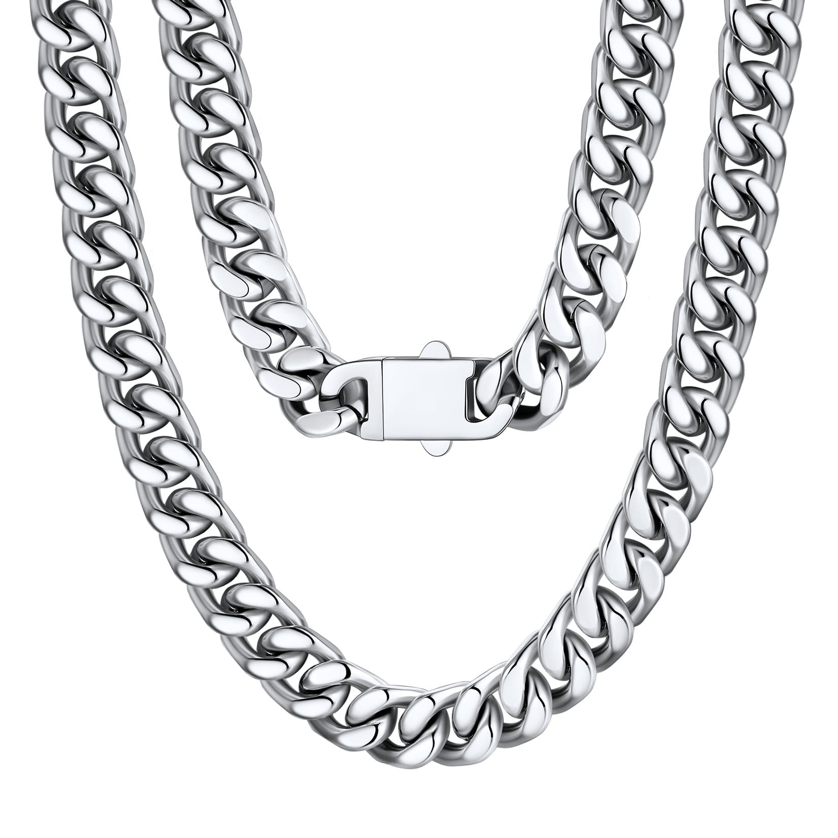 U7 Mens Cuban Necklace Chunky Stainless Steel Miami Curb Link Chain 9mm ...