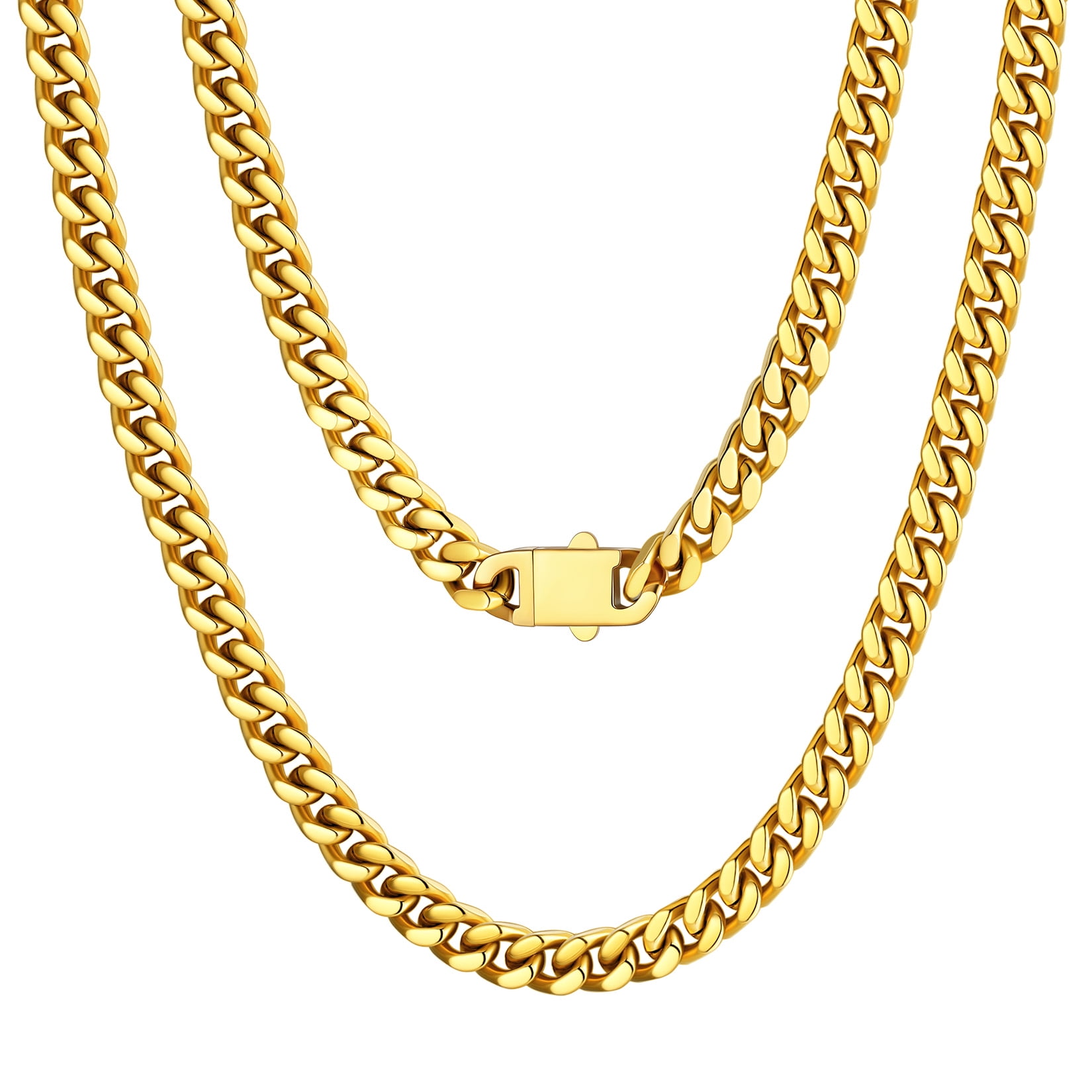 U7 Miami Cuban Link Chain for Mens 5mm 22inch 14K Gold Plated Curb ...