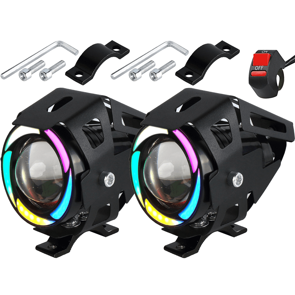 U7 Motorcycle Driving Lights with High Low Strobe Beam Halo Rings Switch Clamps Waterproof LED ...