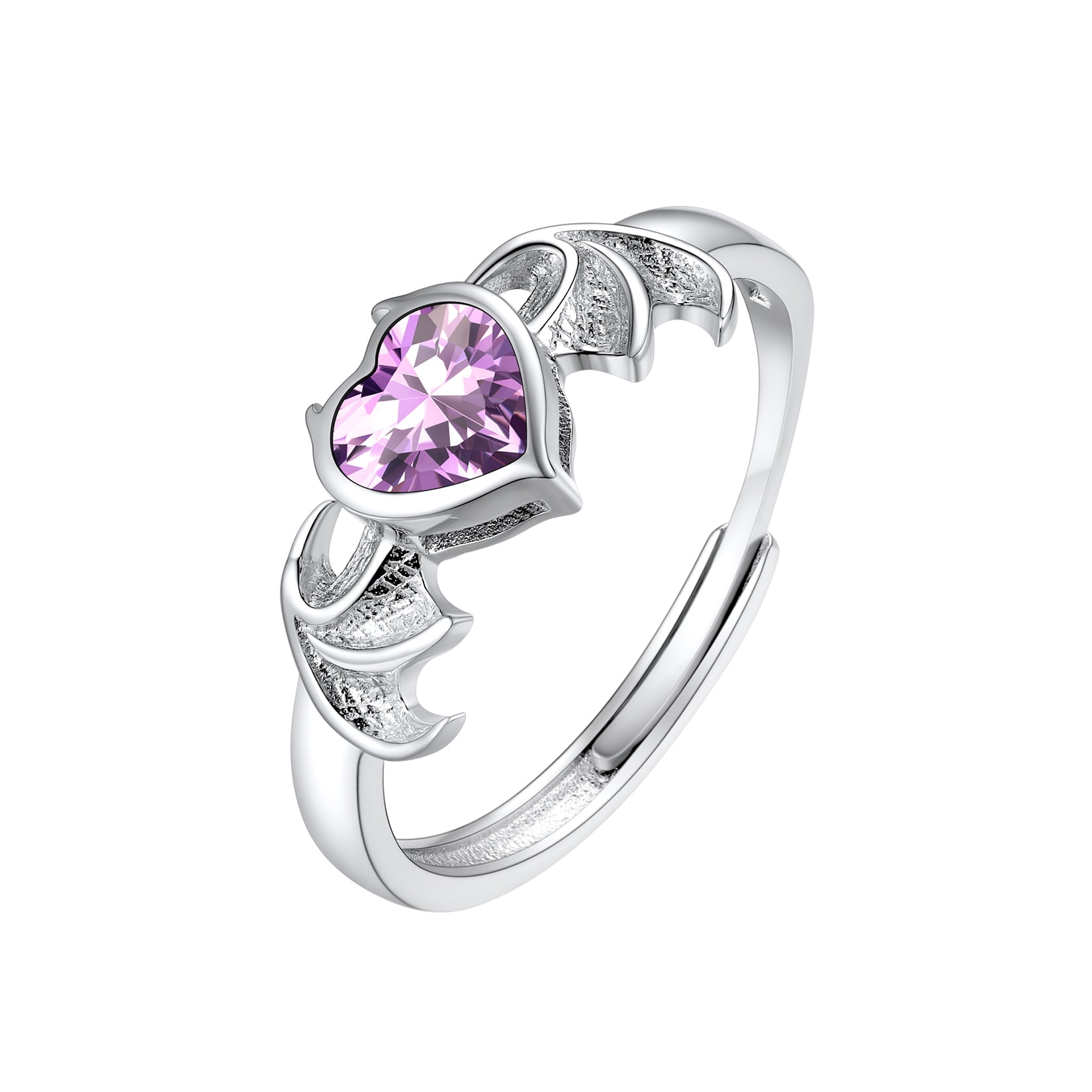 U7 Sterling Silver 925 Bat Wing Heart Rings with June Birthstone ...