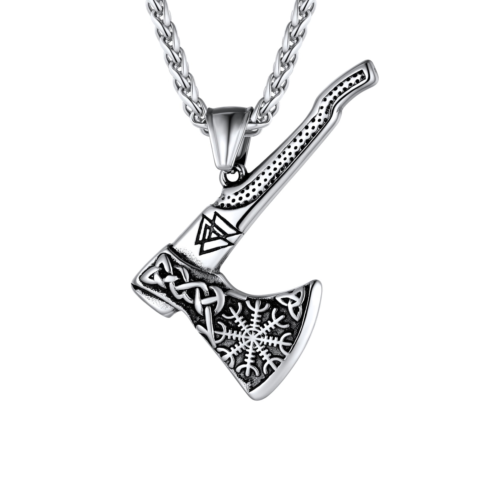U7 Silver Axe Compass Pendant Men Necklace Stainless Steel Vintage ...