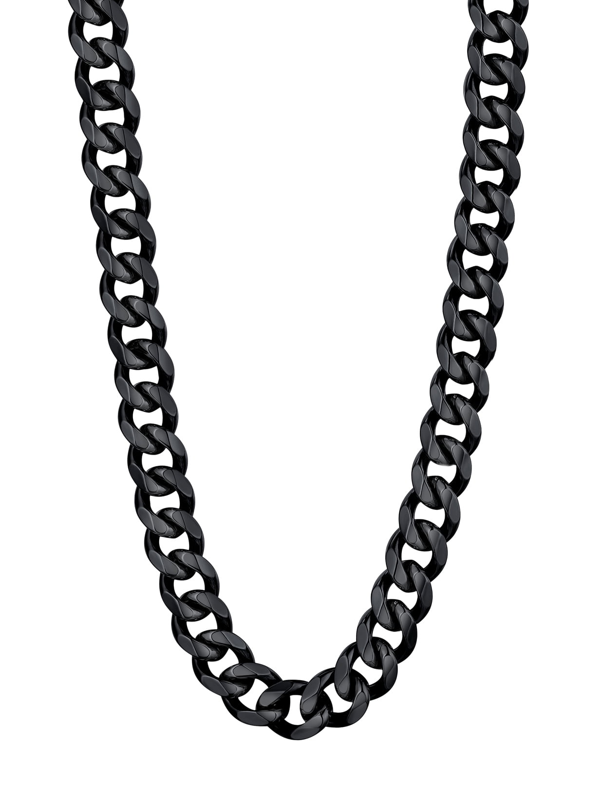 U7 Black Chunky Cuban Necklace for Men Stainless Steel Curb Chain ...