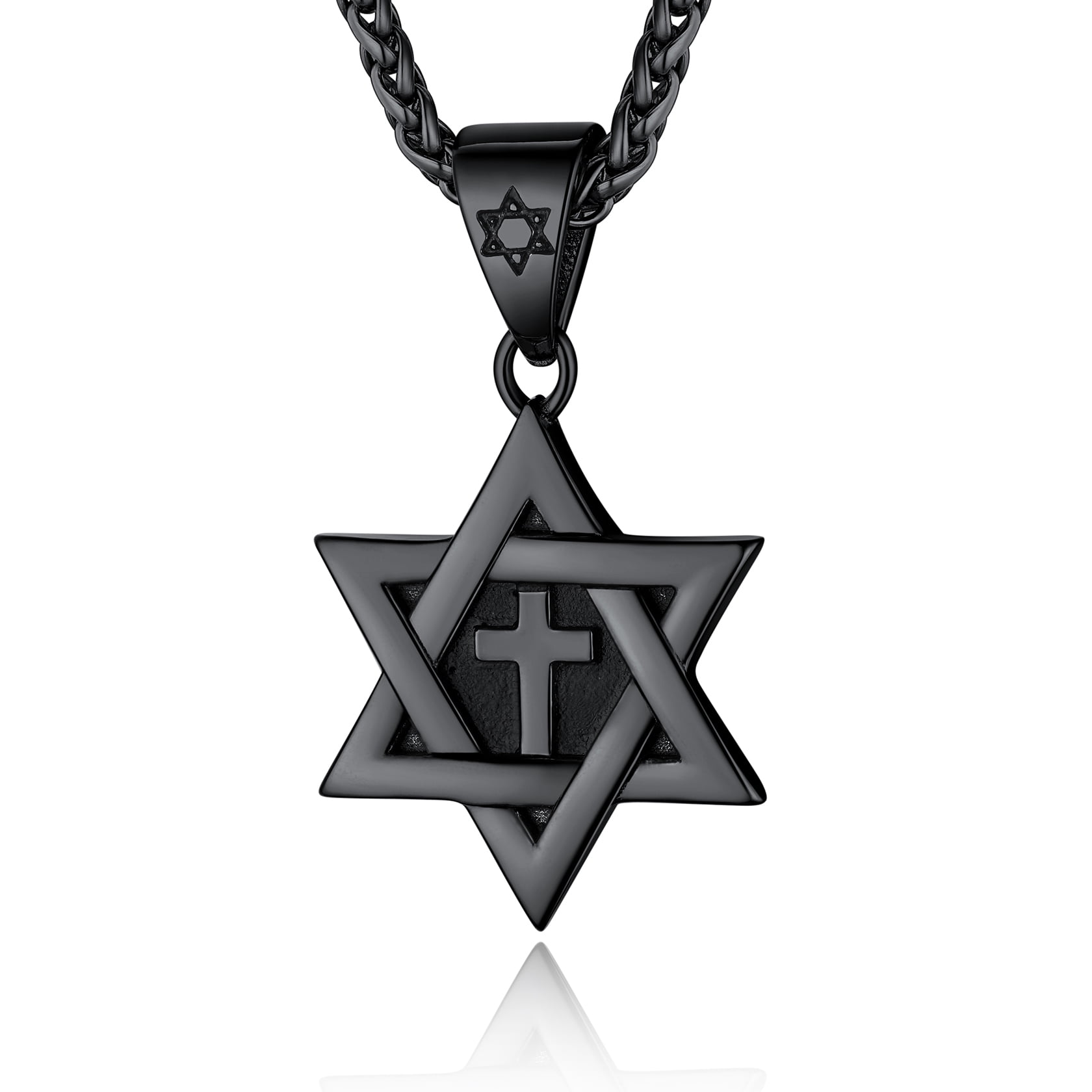 U7 Star of David for Men Jewish Cross Hexagram Pendant Black Plated ...