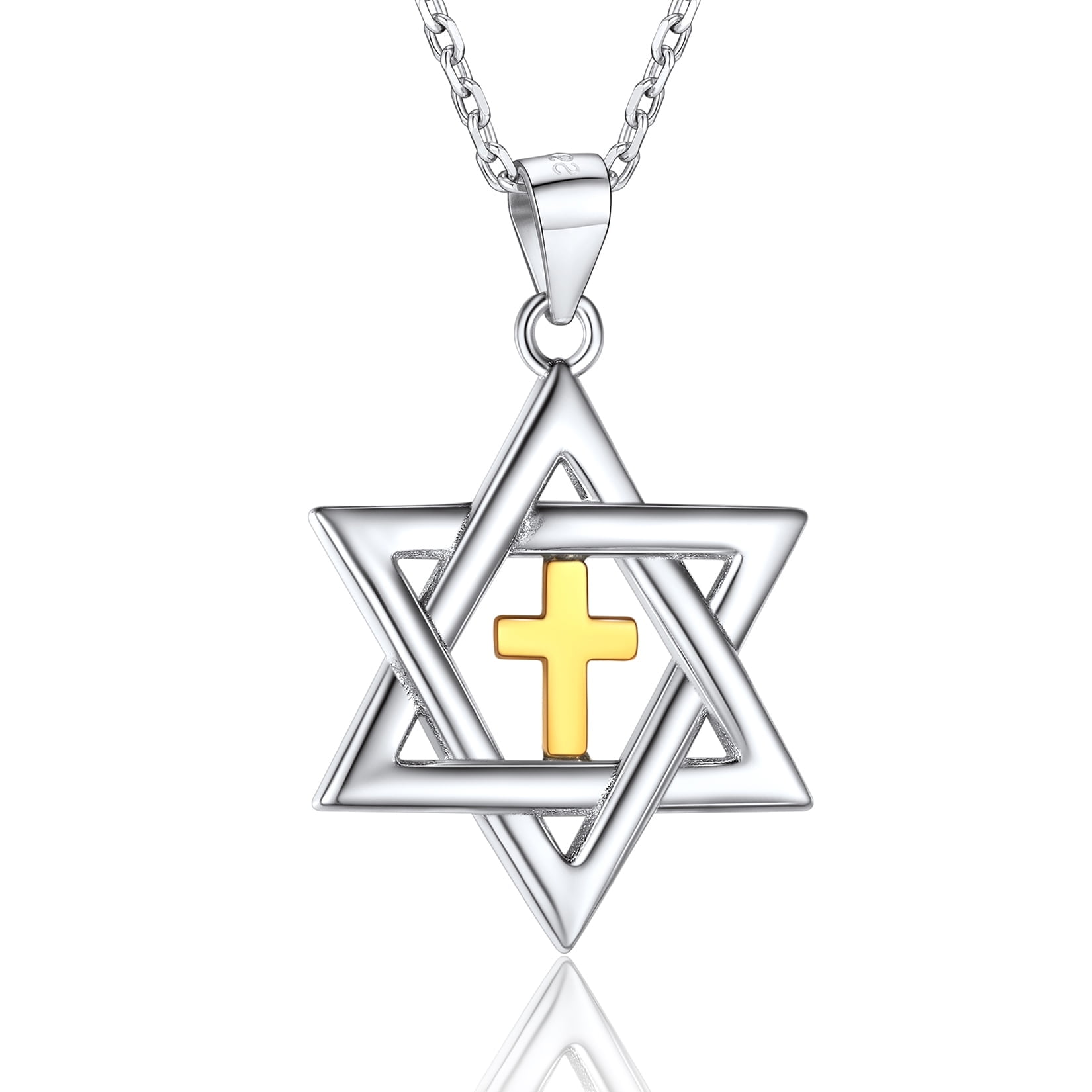 U7 Sterling Silver Cross Pendant Star of David Chain Necklace for Women ...