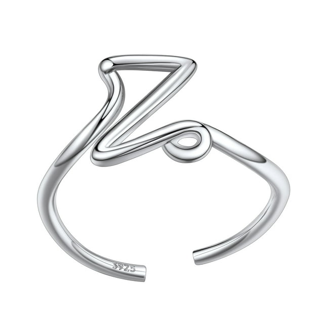 U7 Sterling Silver Ring for Women Adjustable Initial Rings Letter ...