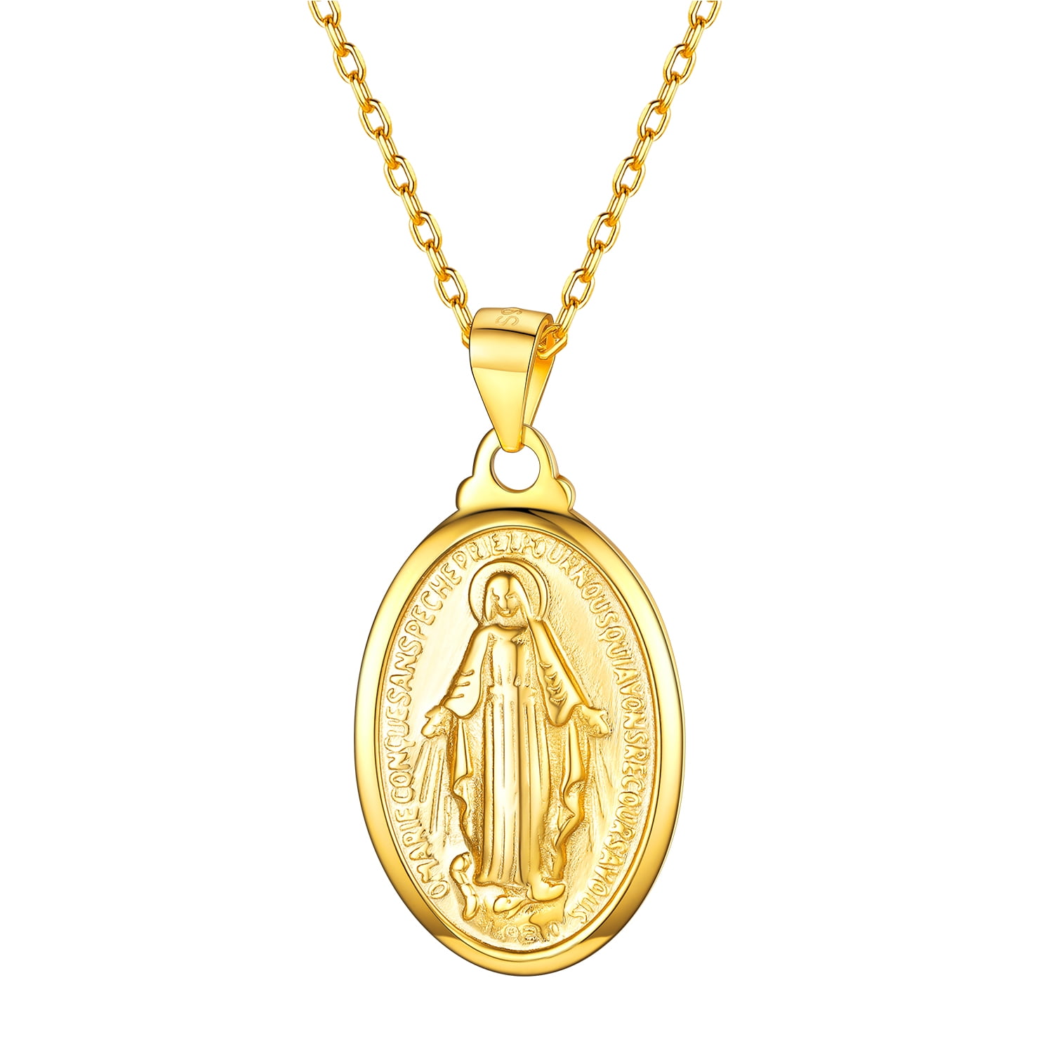 U7 Sterling Silver Virgin Mary Oval Pendant for Women Necklace Catholic ...