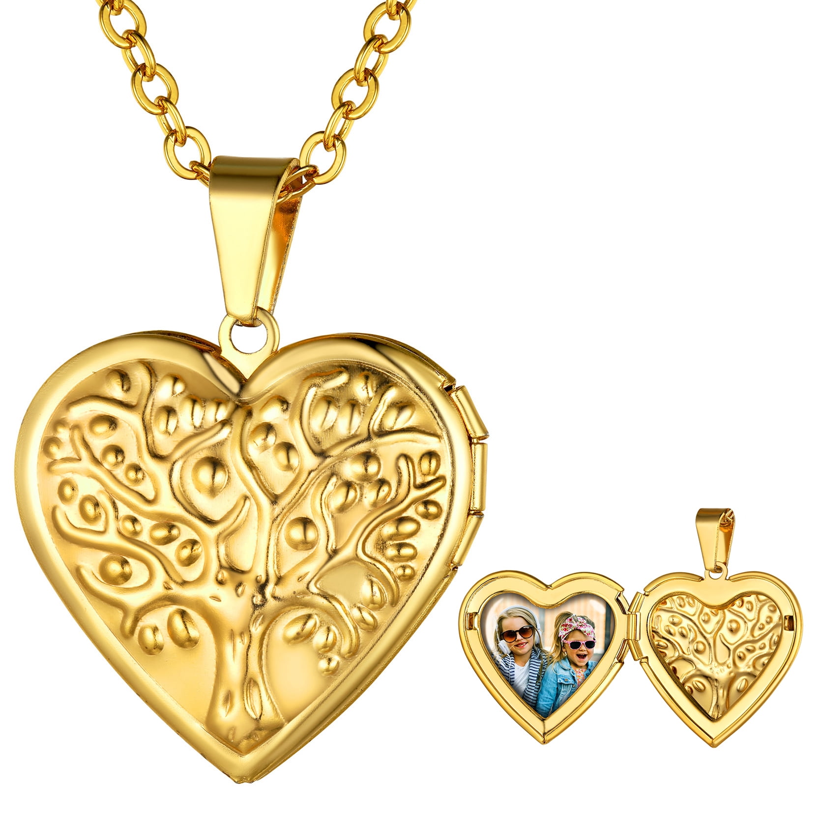 U7 Tree of Life Gold Plated Locket Necklace Heart Pendant Necklace ...