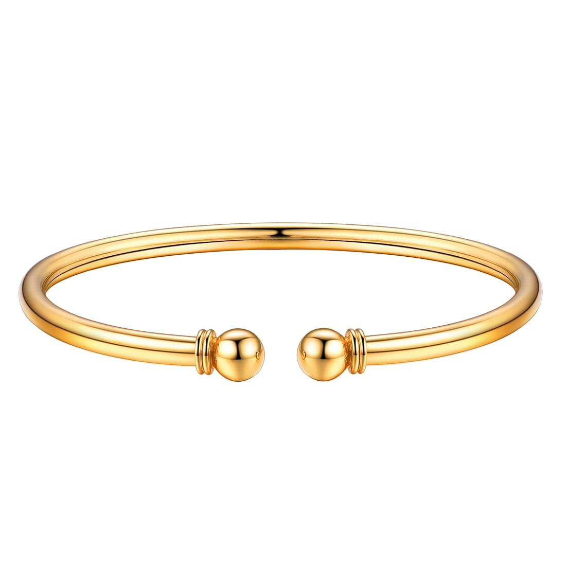 U7 Women's 925 Sterling Silver Open Bangle, Gold Plated Round Ball Cuff Bracelet, Hypoallergenic ...
