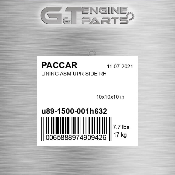 U89-1500-001H632 LINING ASM UPR SIDE RH fits Paccar (New OEM) - Walmart.com