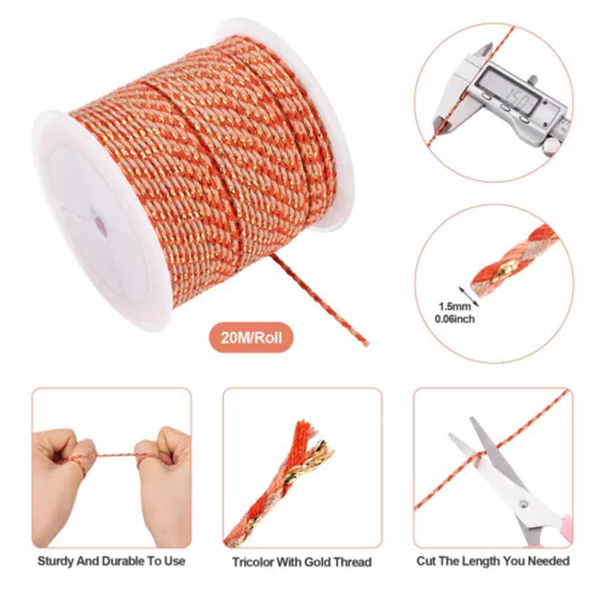 U8MO 1 Roll Handmade 4-Ply Polycotton Cord Macrame Cotton Rope with ...