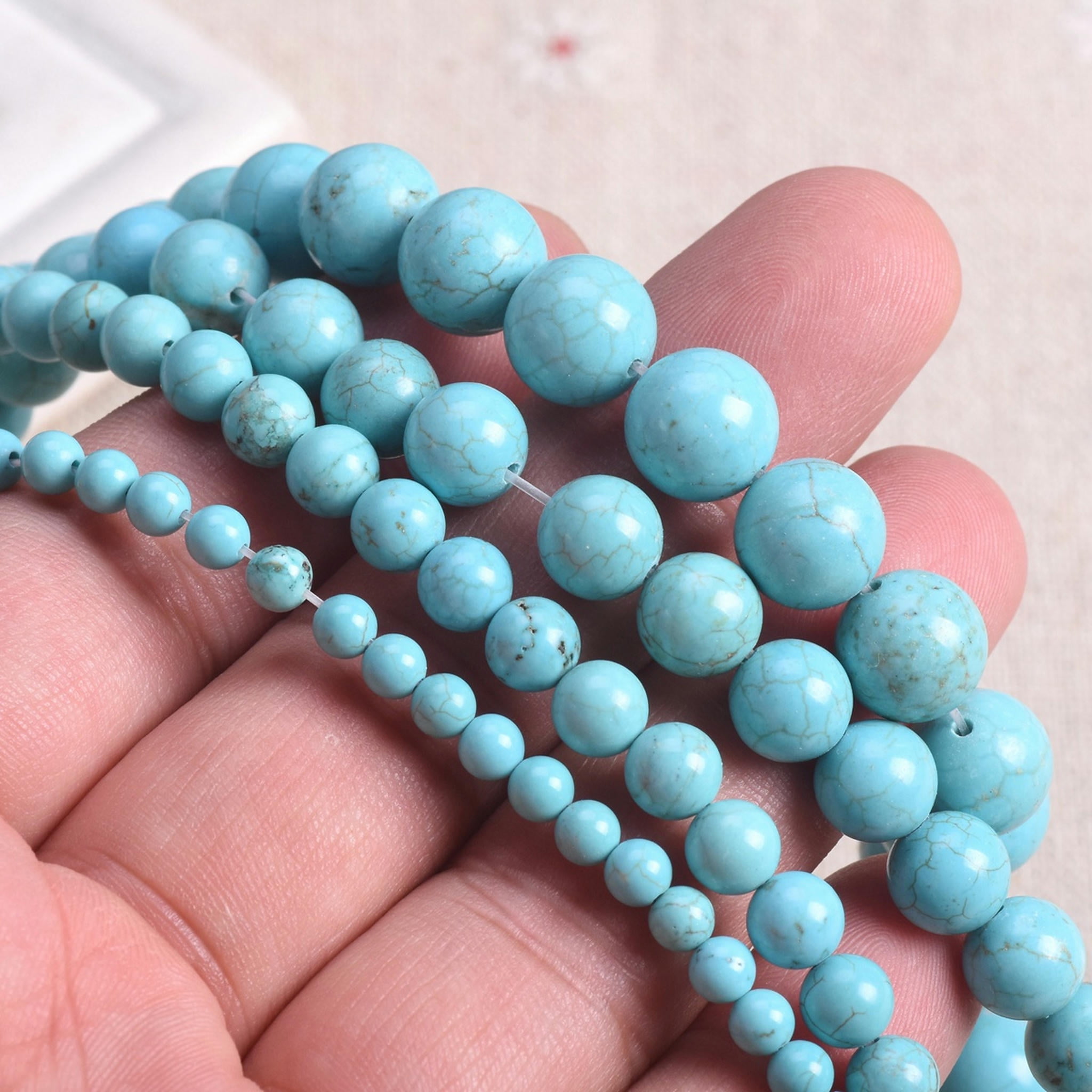 U8MO 1 Strand 40cm(15inch) Natural Stone Artificial Turquoise 4/6/8/10 ...
