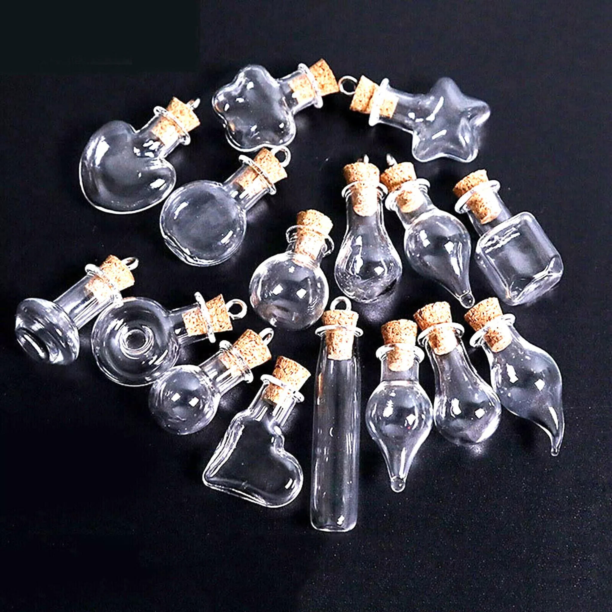 U8MO 10 Assorted Mini Empty Glass Bottle Vials Cork Charm Pendants Wish ...