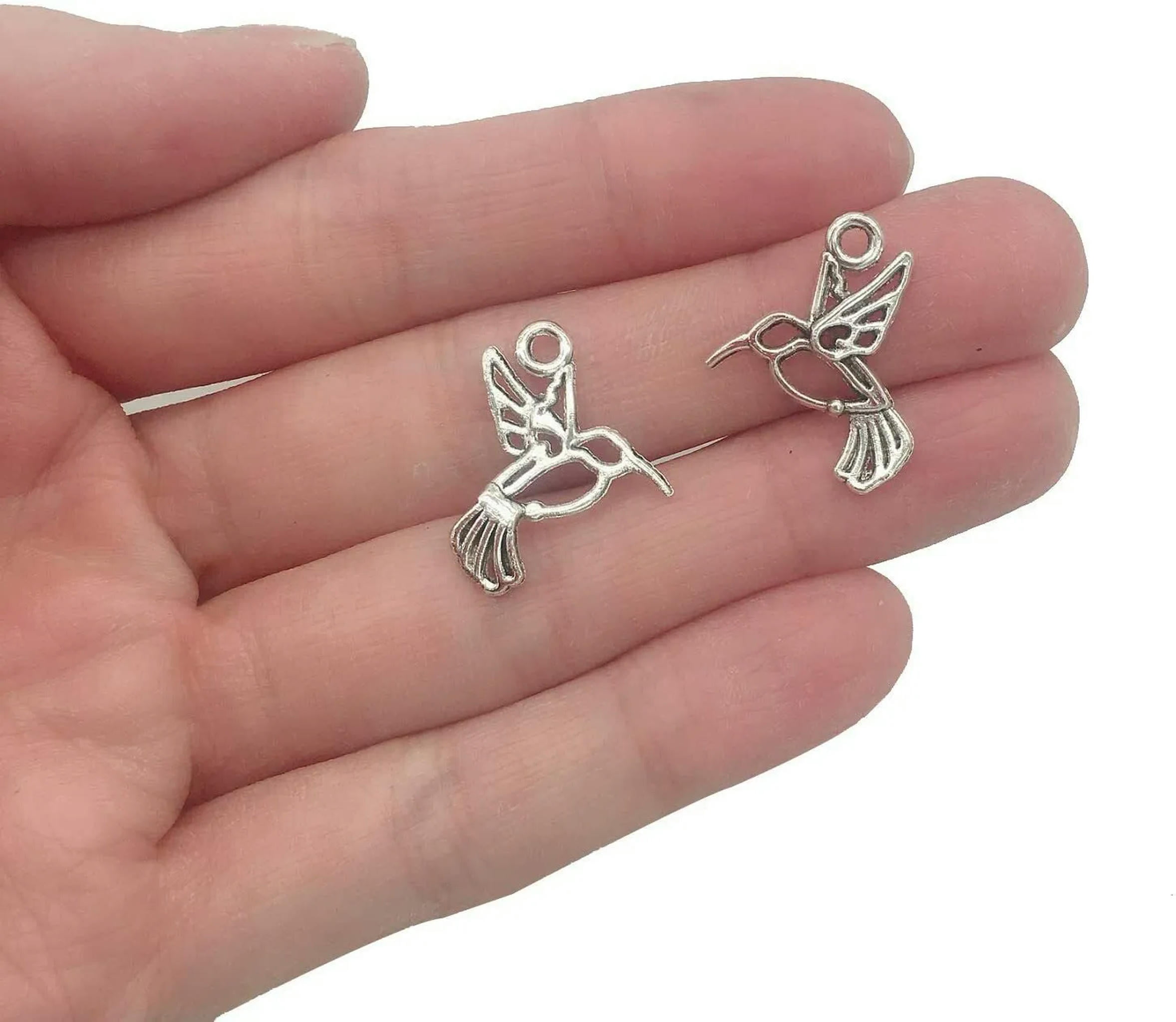 U8MO 10 Hummingbird Charms Antiqued Silver Filigree Spring Garden ...
