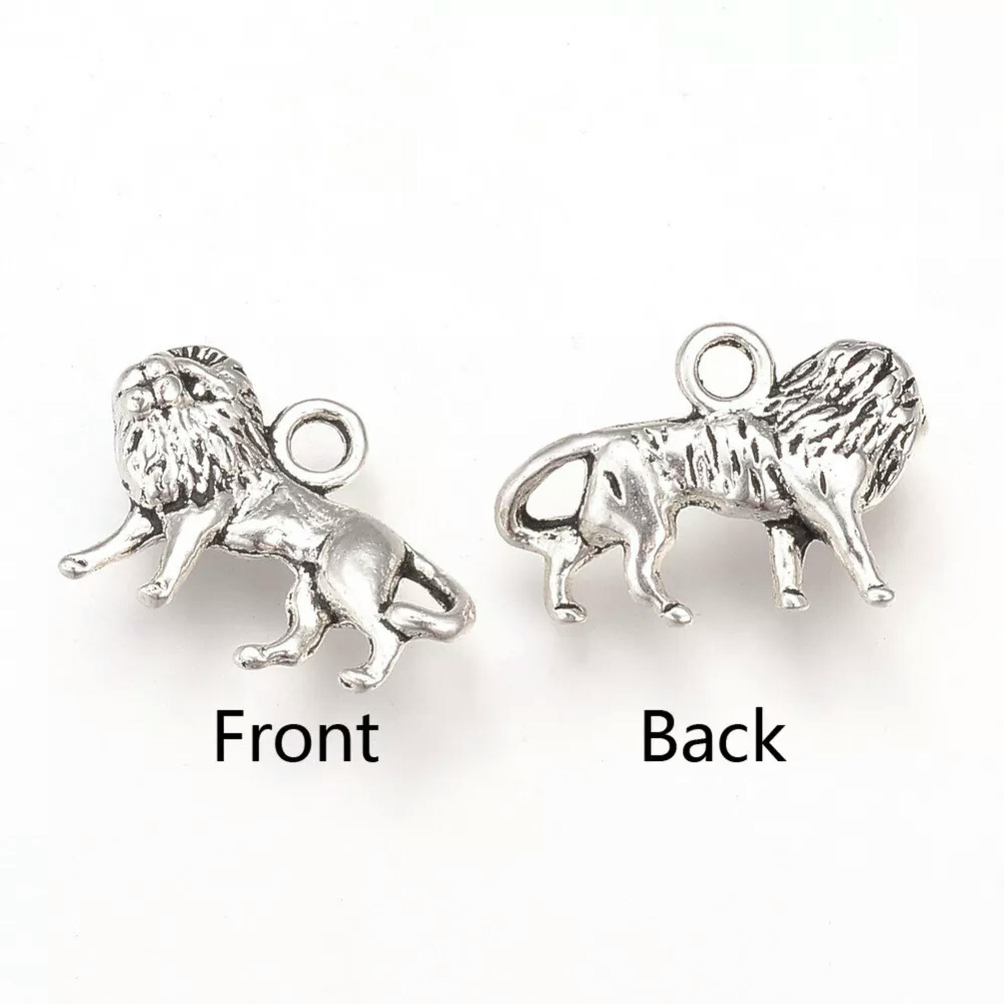 U8MO 10 Lion Charms Antiqued Silver Animal Pendants 2 Sided Zoo ...