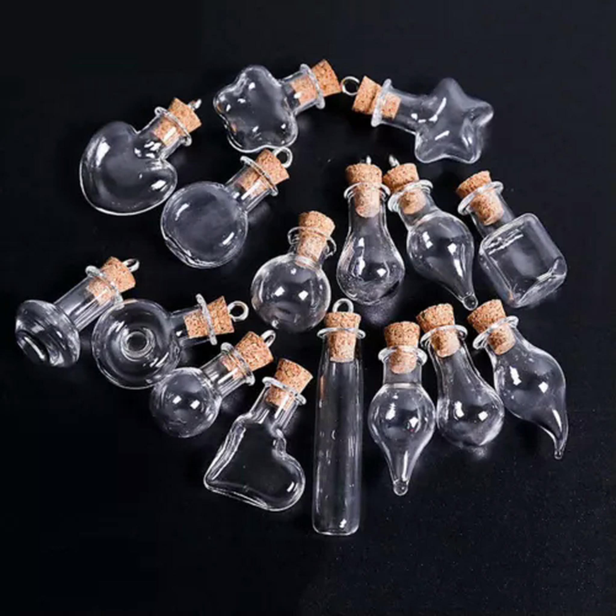 U8MO 10 Mini Empty Glass Bottle Vials Cork Pendants Wish Bottles 10 ...
