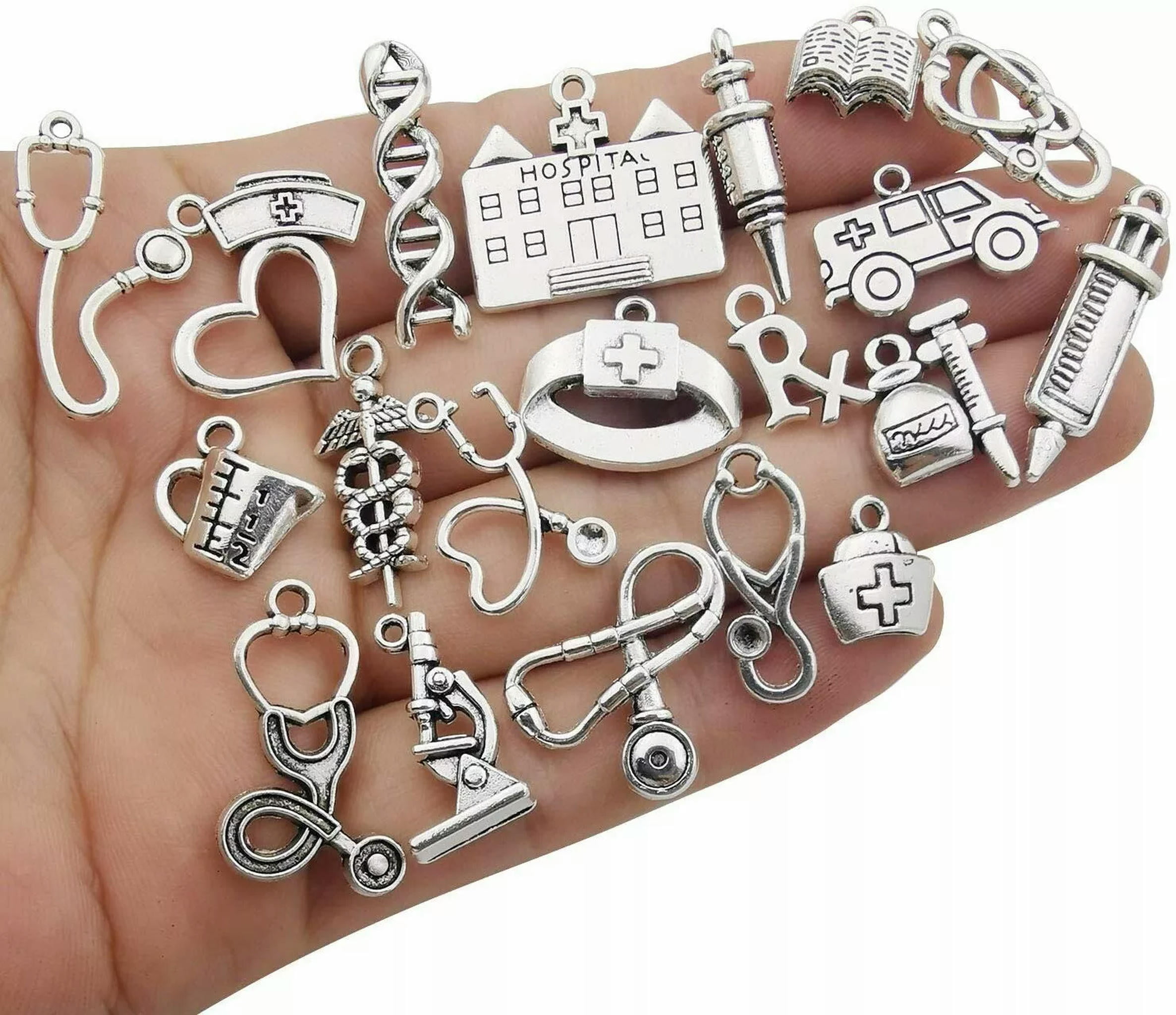 U8MO 10 Nurse Charms Doctor Pendants Themed Antiqued Silver Assorted ...