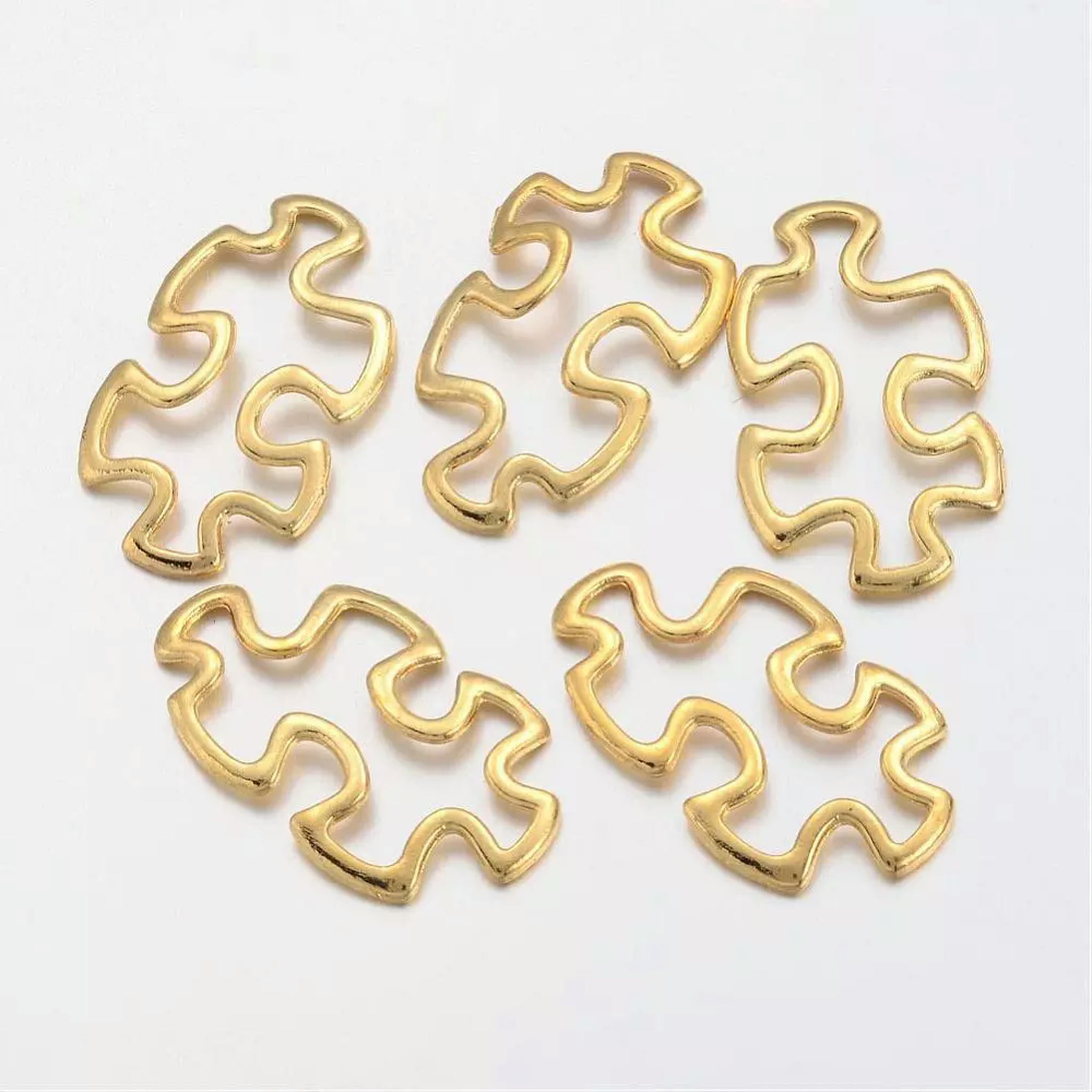 U8MO 10 Puzzle Piece Charms Shiny Gold Curved Connectors Links Pendants ...