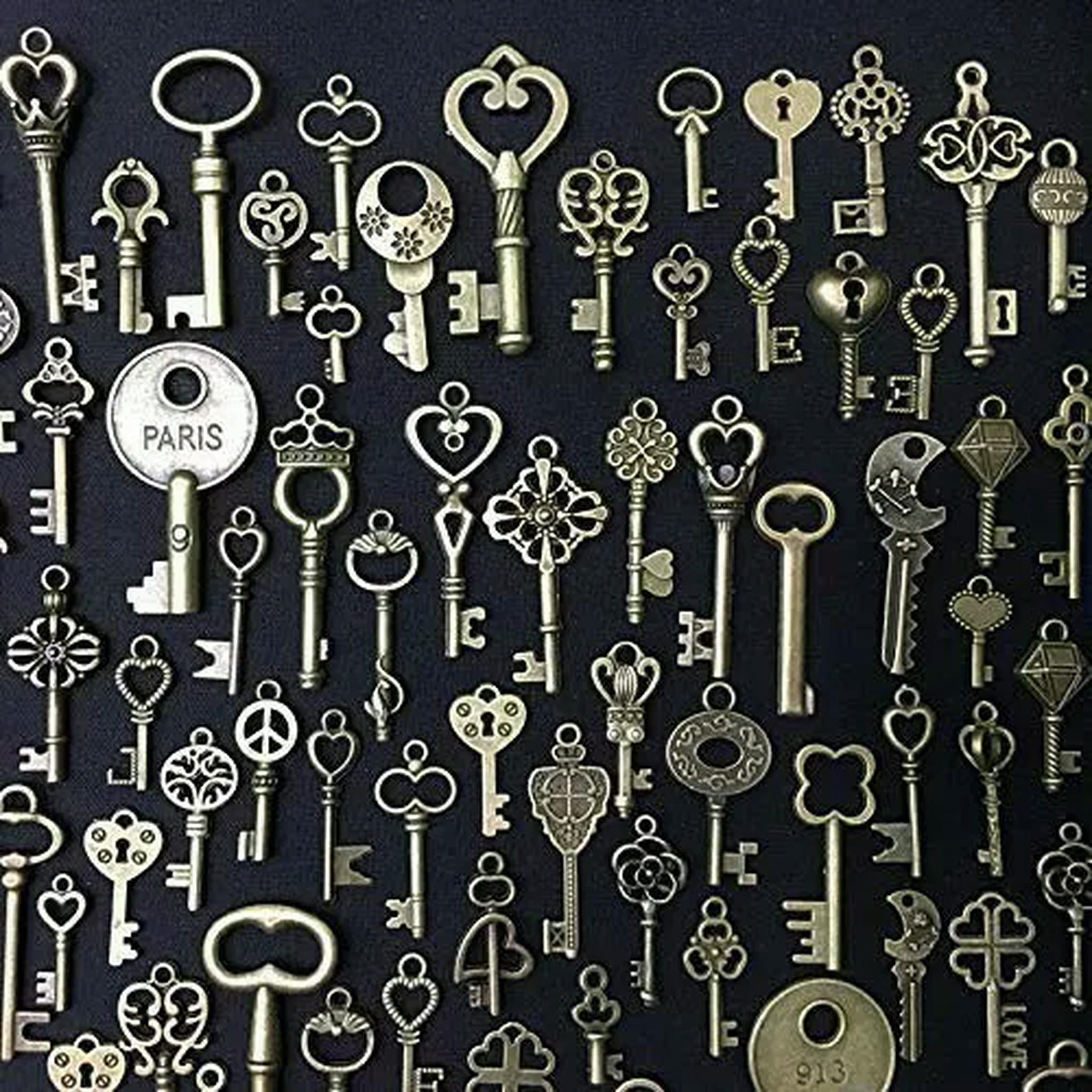 U8MO 10 Skeleton Key Pendants Antiqued Bronze Assorted Steampunk Charms ...