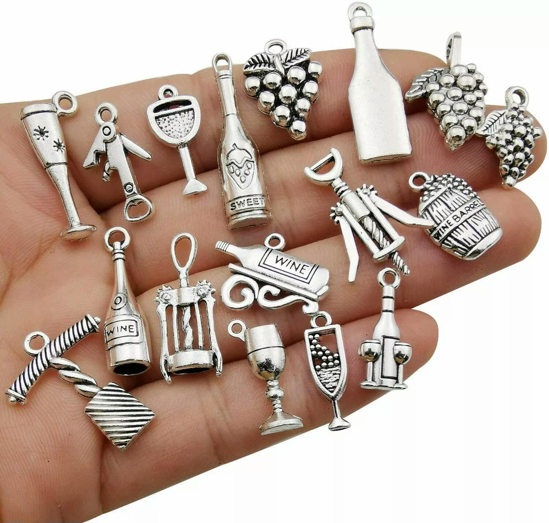 U8MO 10 Wine Charms Themed Pendants Antiqued Silver Assorted Grape ...